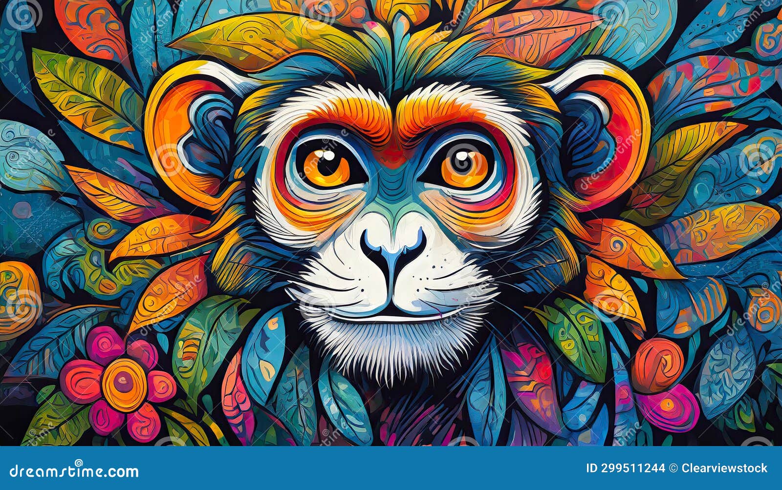 Monkey Bright Colorful and Vibrant Poster Illustration Stock ...