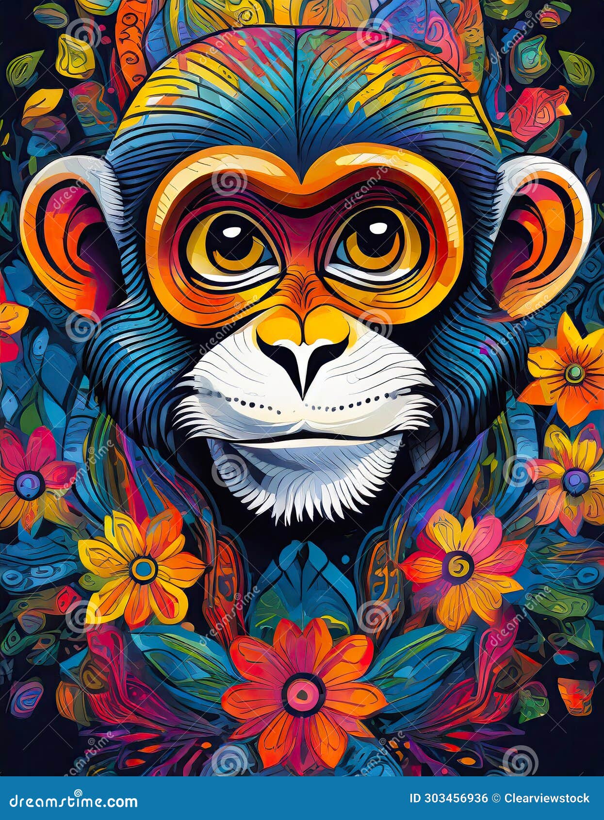 Monkey Bright Colorful and Vibrant Poster Illustration Stock ...