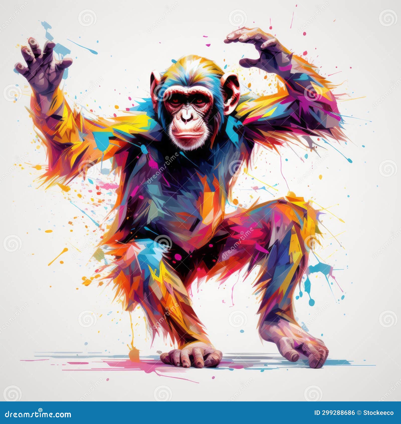 Vibrant Chimpanzee Painting: a Spectralist Street Art Illustration ...
