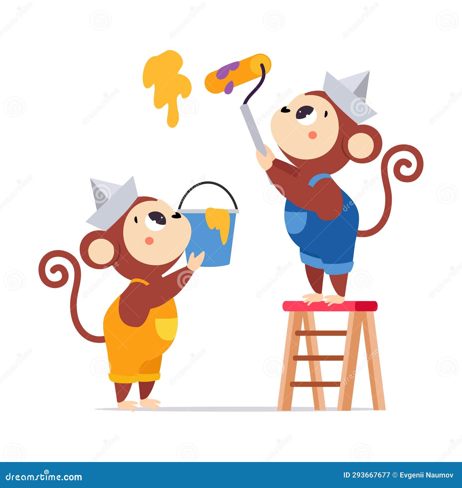 Monkey Builder Character Painting Wall Vector Illustration Stock Vector ...