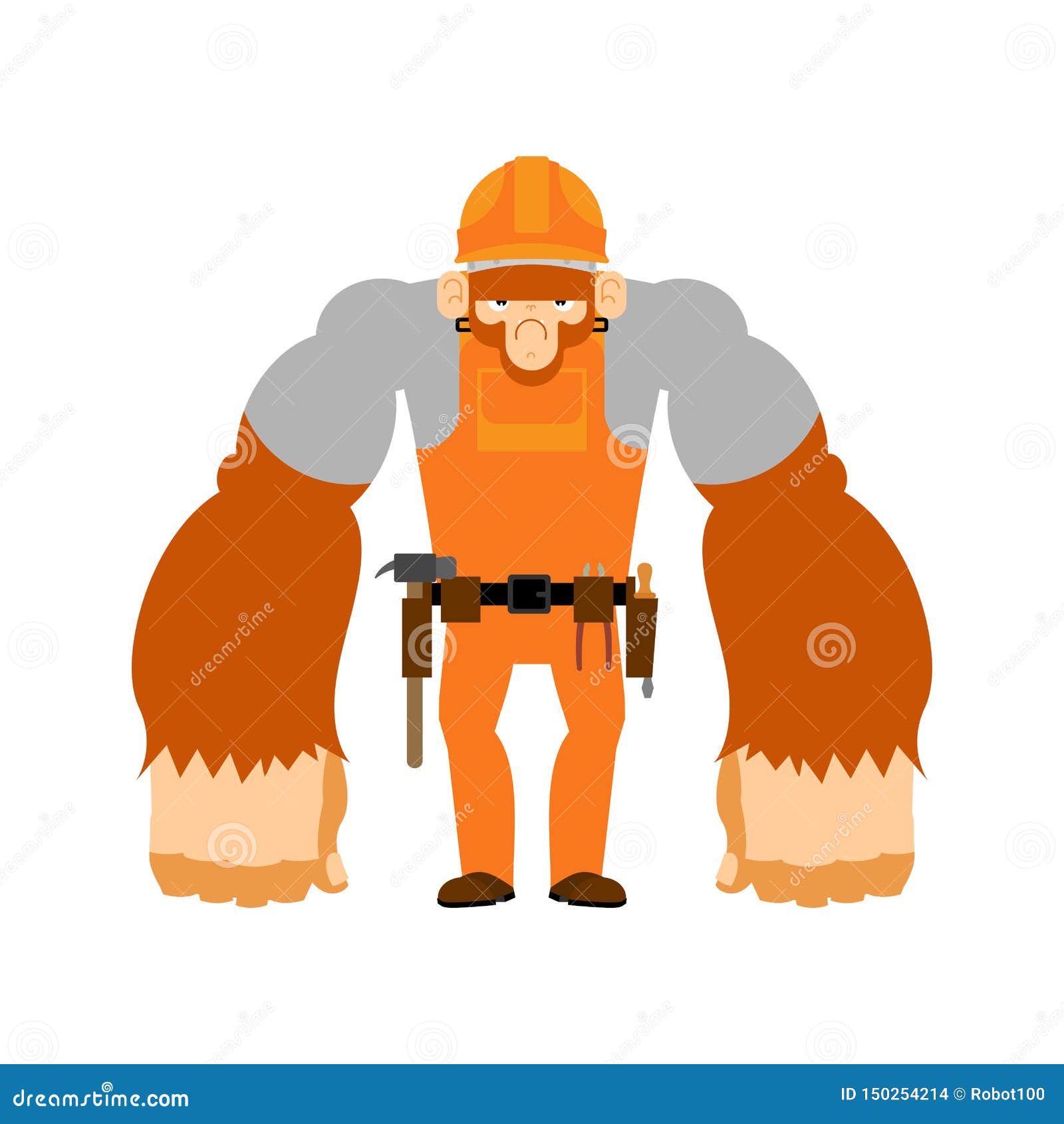 Construction Monkey With Safety Helmet, Hammer And Nails Cartoon Vector ...