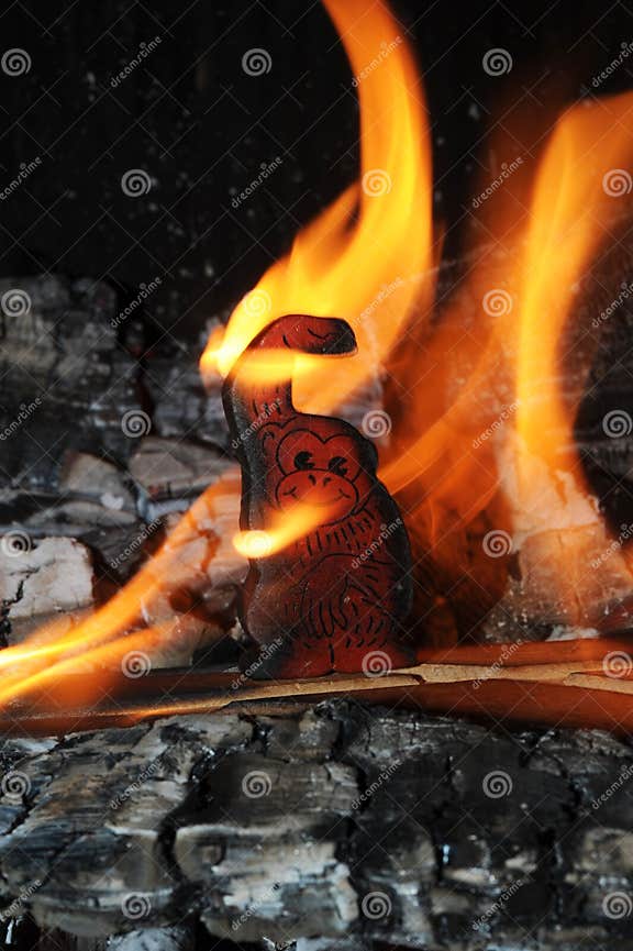 Monkey Burning on a Fireplace Stock Image - Image of fire, flames: 33274517