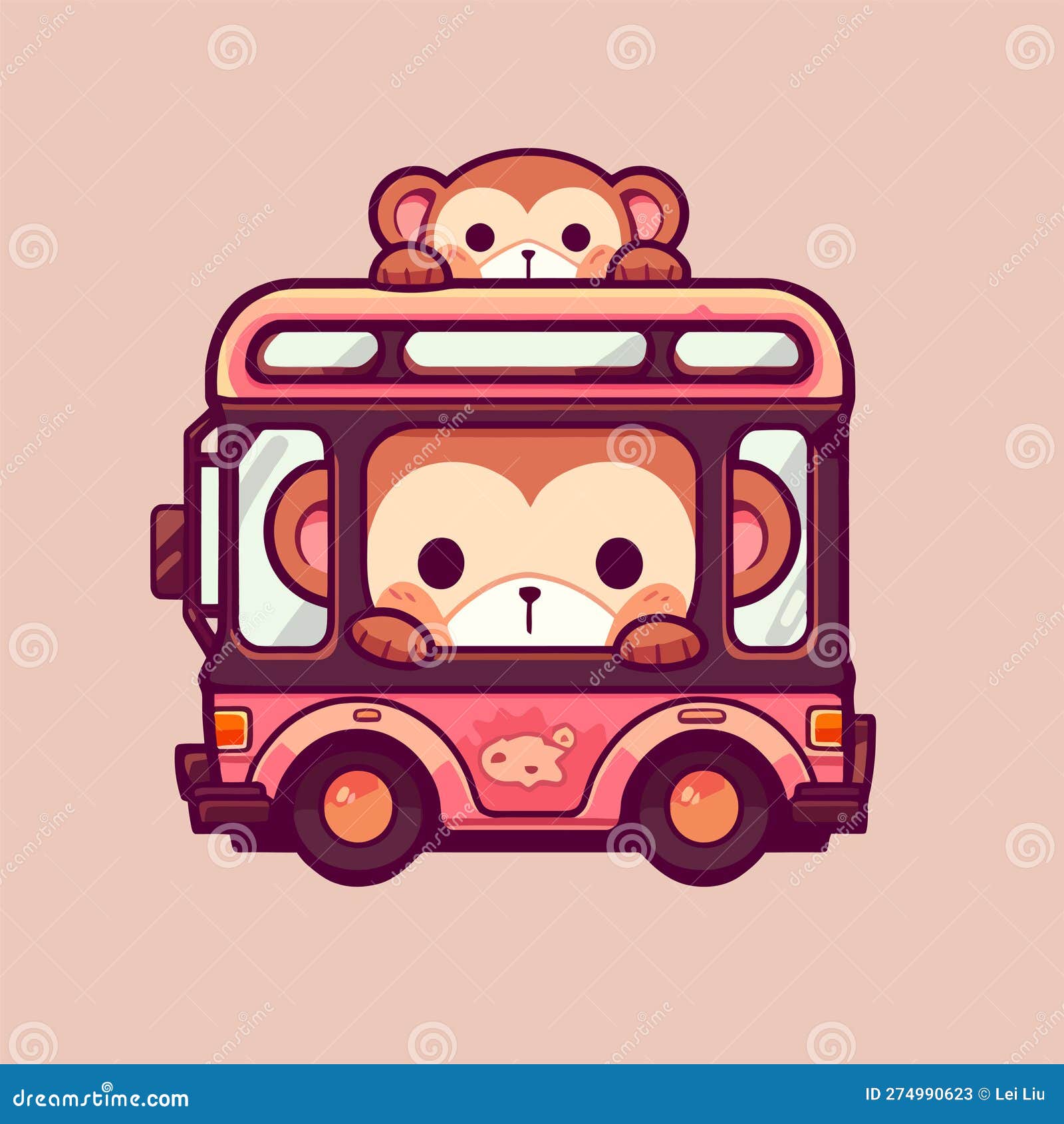 Monkey on a Bus Cartoon Character Stock Illustration - Illustration of ...
