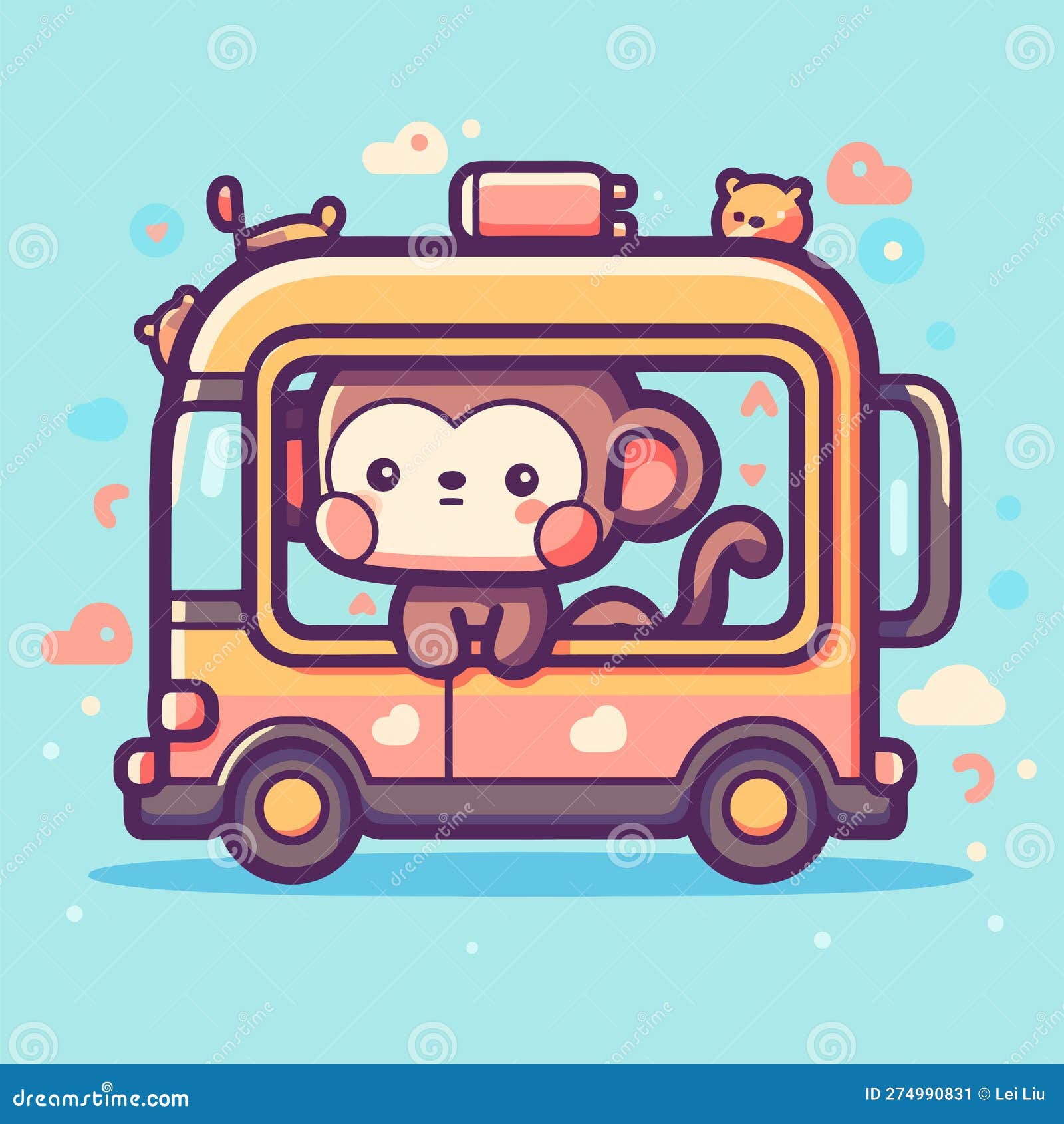 Monkey on a Bus Cartoon Character Stock Illustration - Illustration of ...