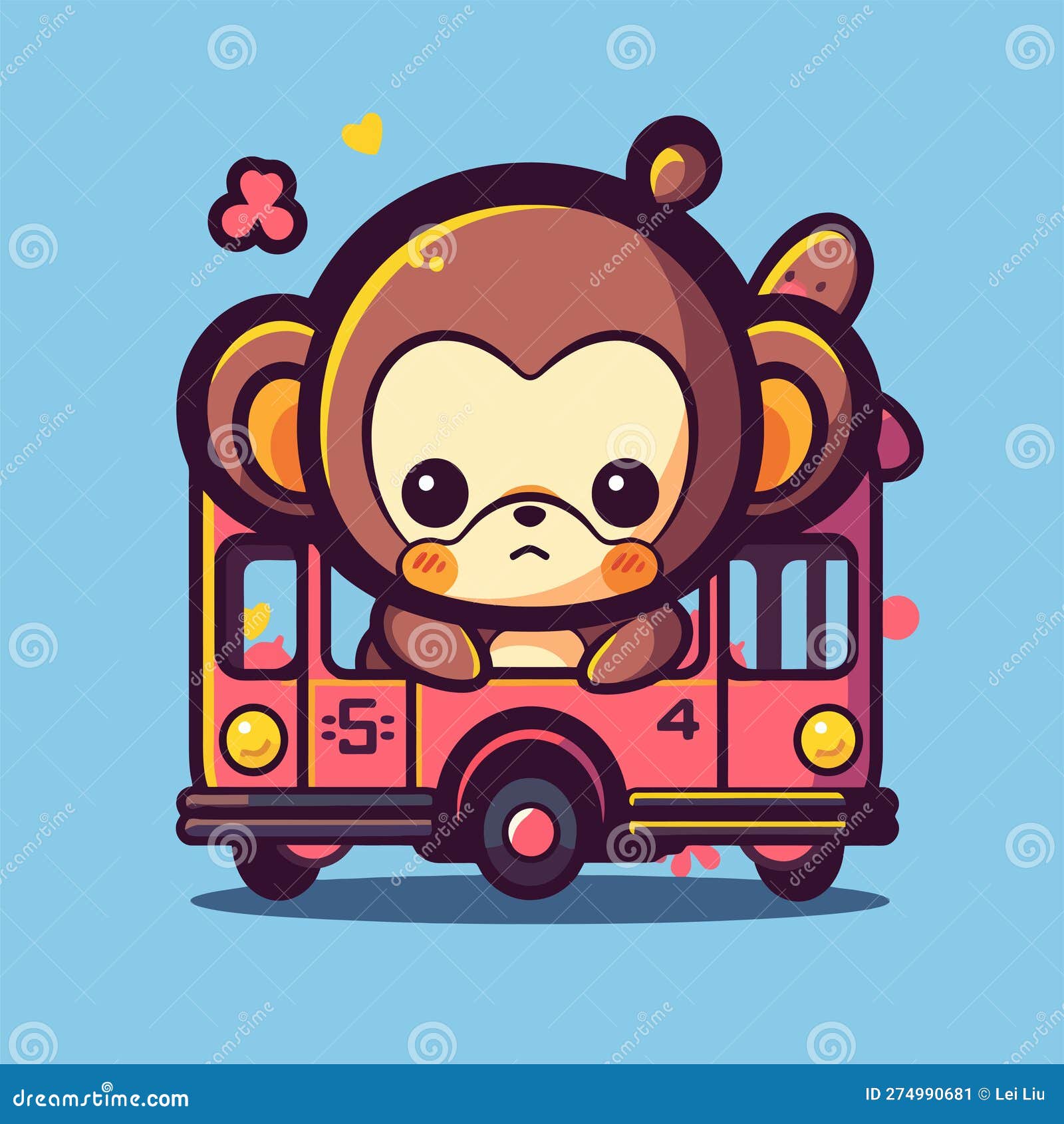 Monkey on a Bus Cartoon Character Stock Illustration - Illustration of ...