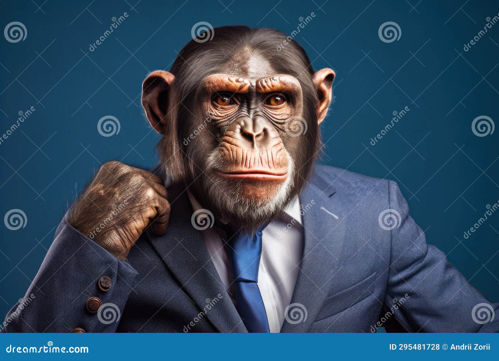 Monkey in Business Suit on Blue Background. Concept of Successful ...