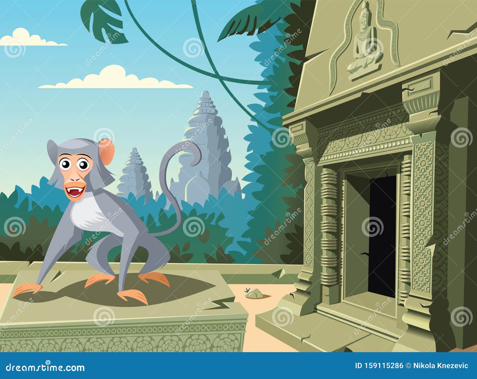 Monkey in Cambodian Angkor Wat Tempe Stock Illustration - Illustration ...