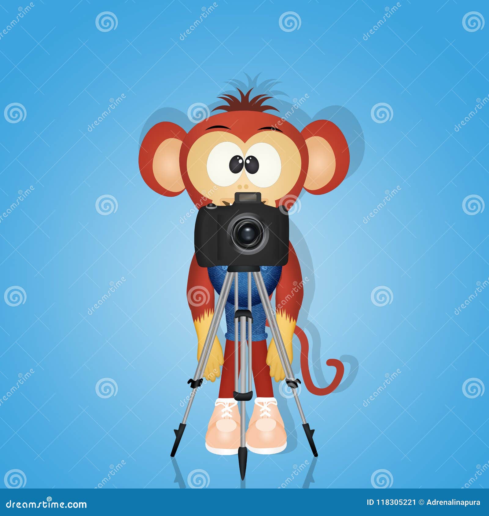 Monkey with Camera on Tripod Stock Illustration - Illustration of ...