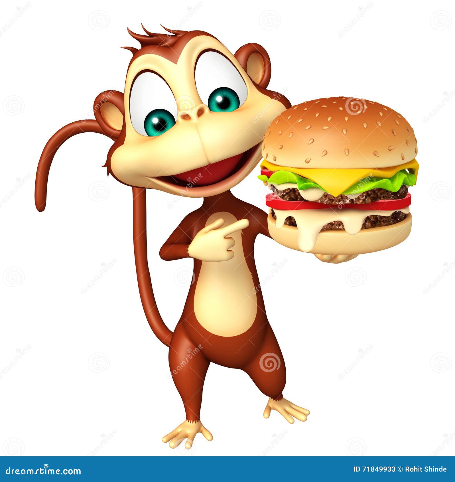 Monkey Cartoon Character with Burger Stock Illustration - Illustration ...