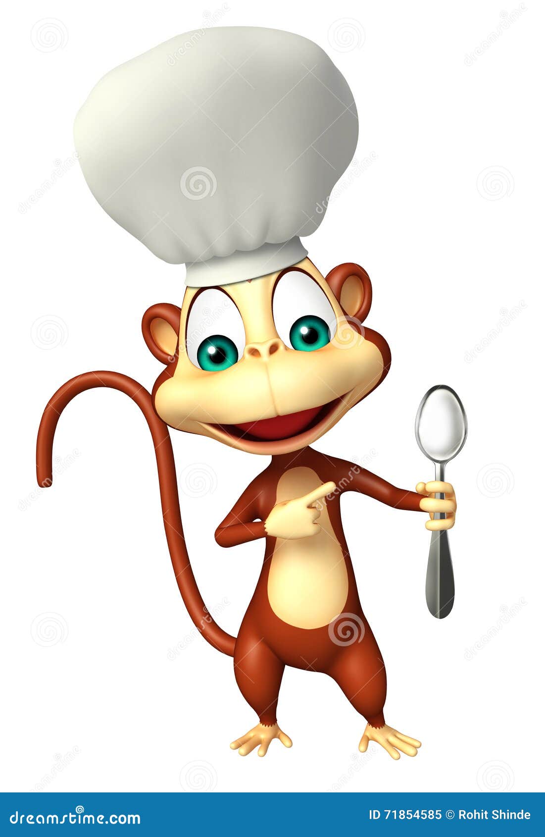 Monkey Cartoon Character with Chef Hat and Spoon Stock Illustration ...