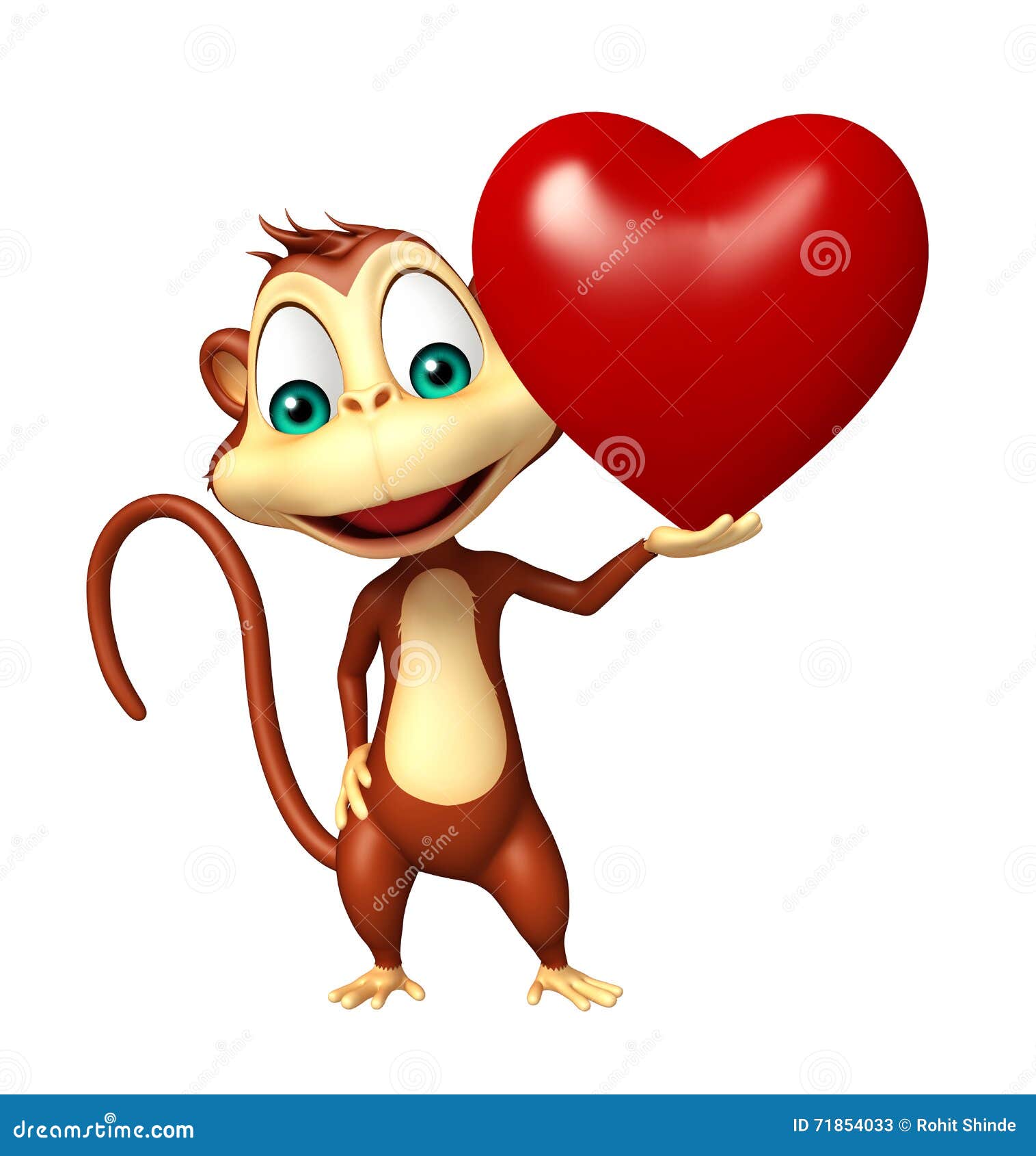 Monkey Cartoon Character with Heart Stock Illustration - Illustration ...