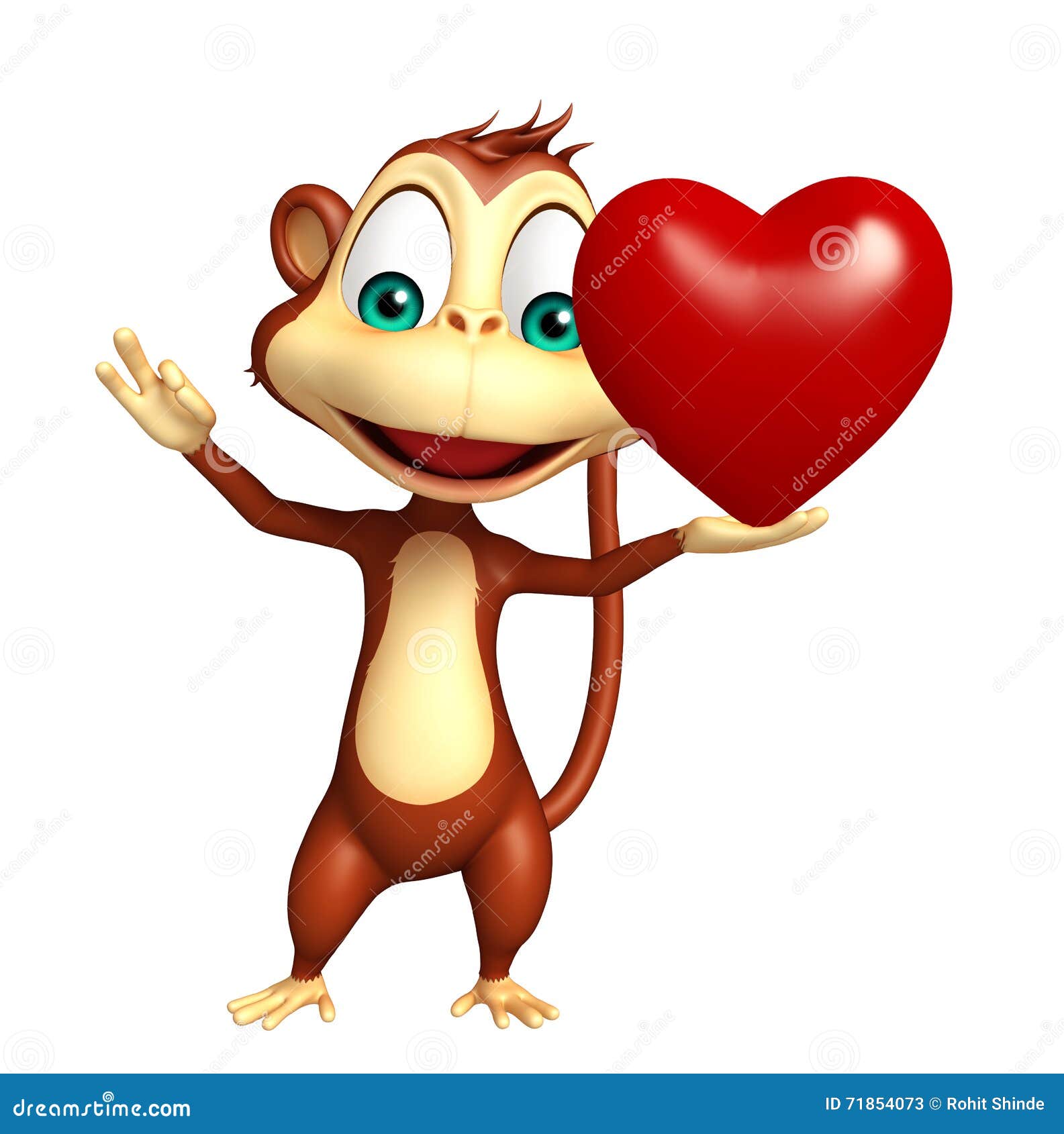Monkey Cartoon Character with Heart Stock Illustration - Illustration ...