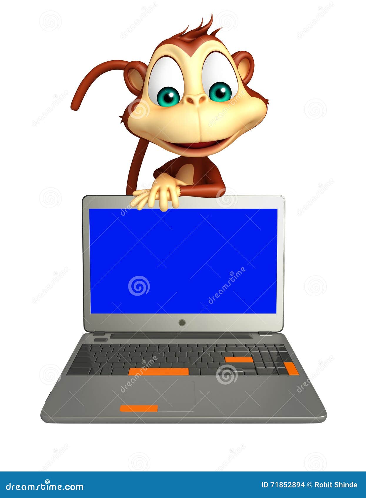 Monkey Cartoon Character with Laptop Stock Illustration - Illustration ...