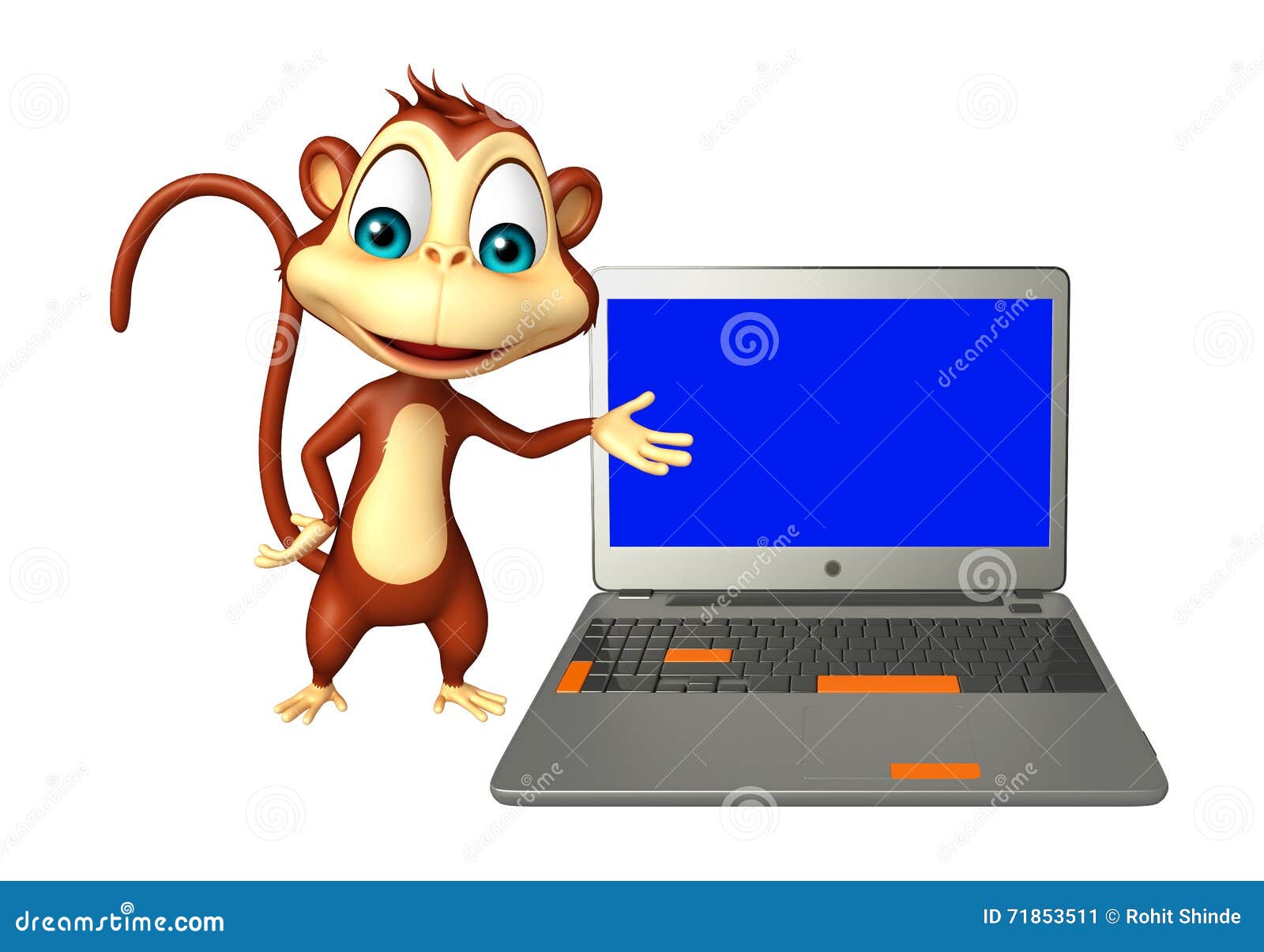 Monkey Cartoon Character with Laptop Stock Illustration - Illustration ...