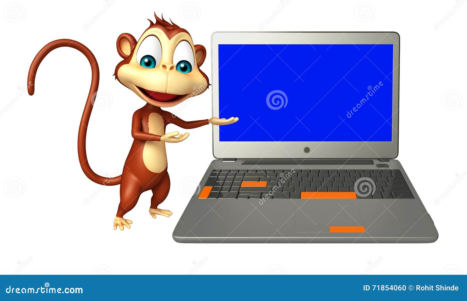 Monkey Cartoon Character with Laptop Stock Illustration - Illustration ...