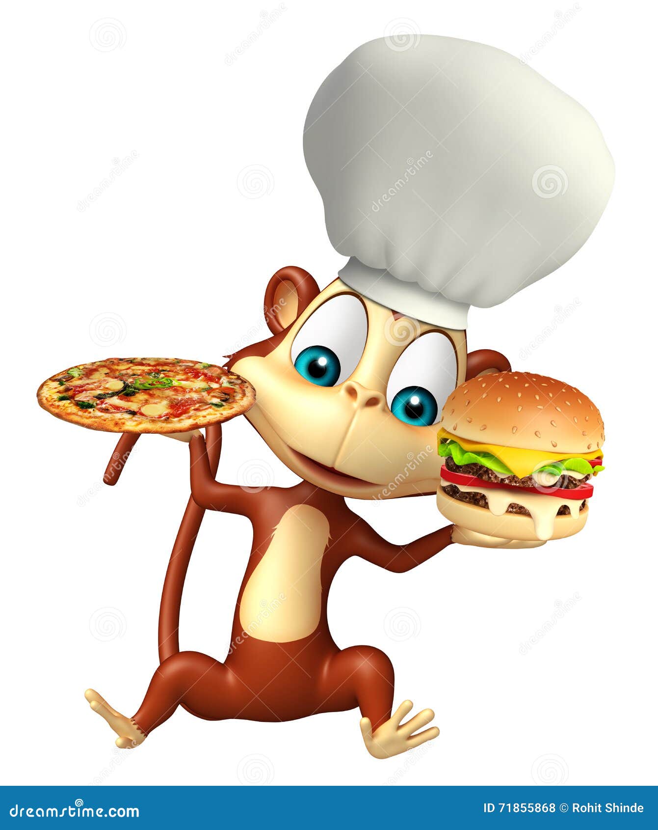 Monkey Cartoon Character with Pizza and Burger,chef Hat Stock ...