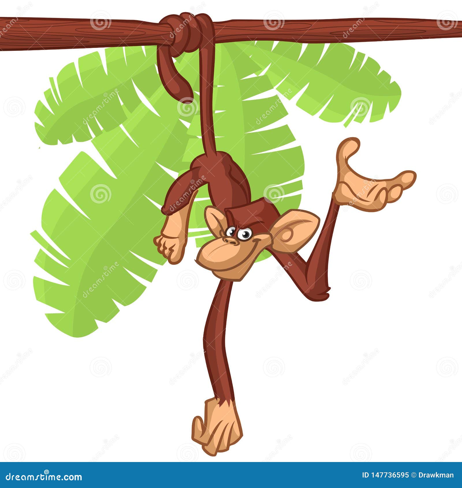 Cartoon Monkey Chimpanzee Hanging on Wood Branch Stock Vector ...