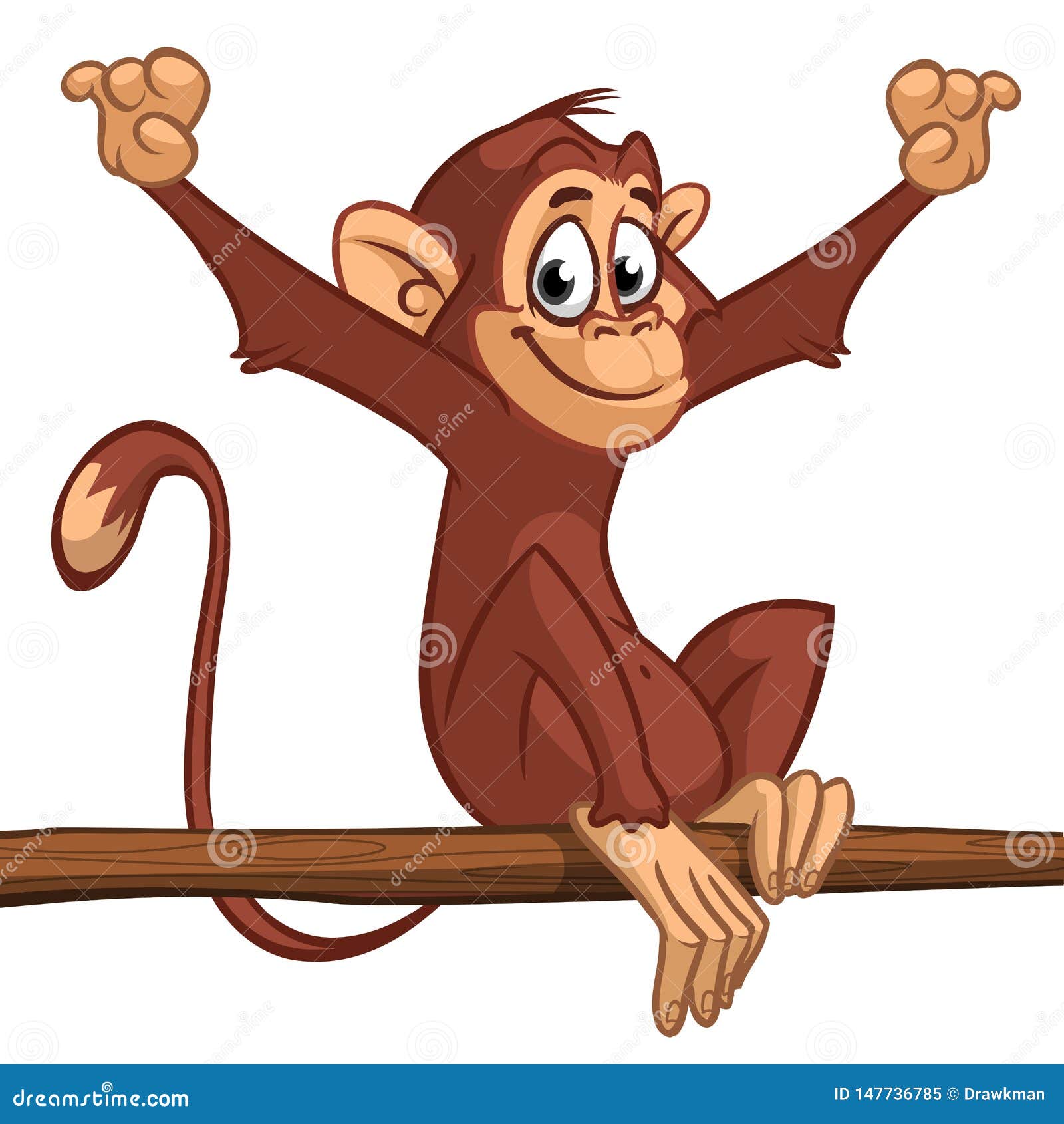 Cartoon Monkey Chimpanzee Sitting on the Tree Branch Stock Vector ...