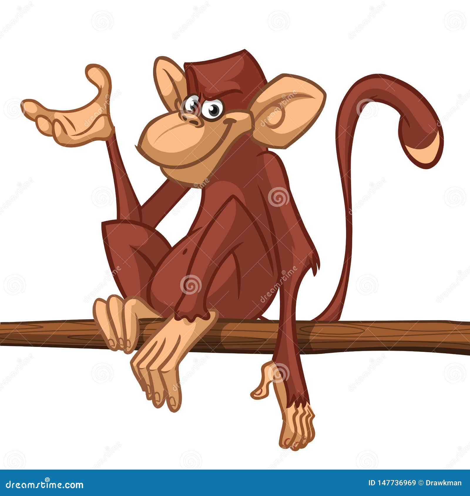 Chimpanzee Sitting On Rock, Drawing With Pattern For Coloring Cartoon ...