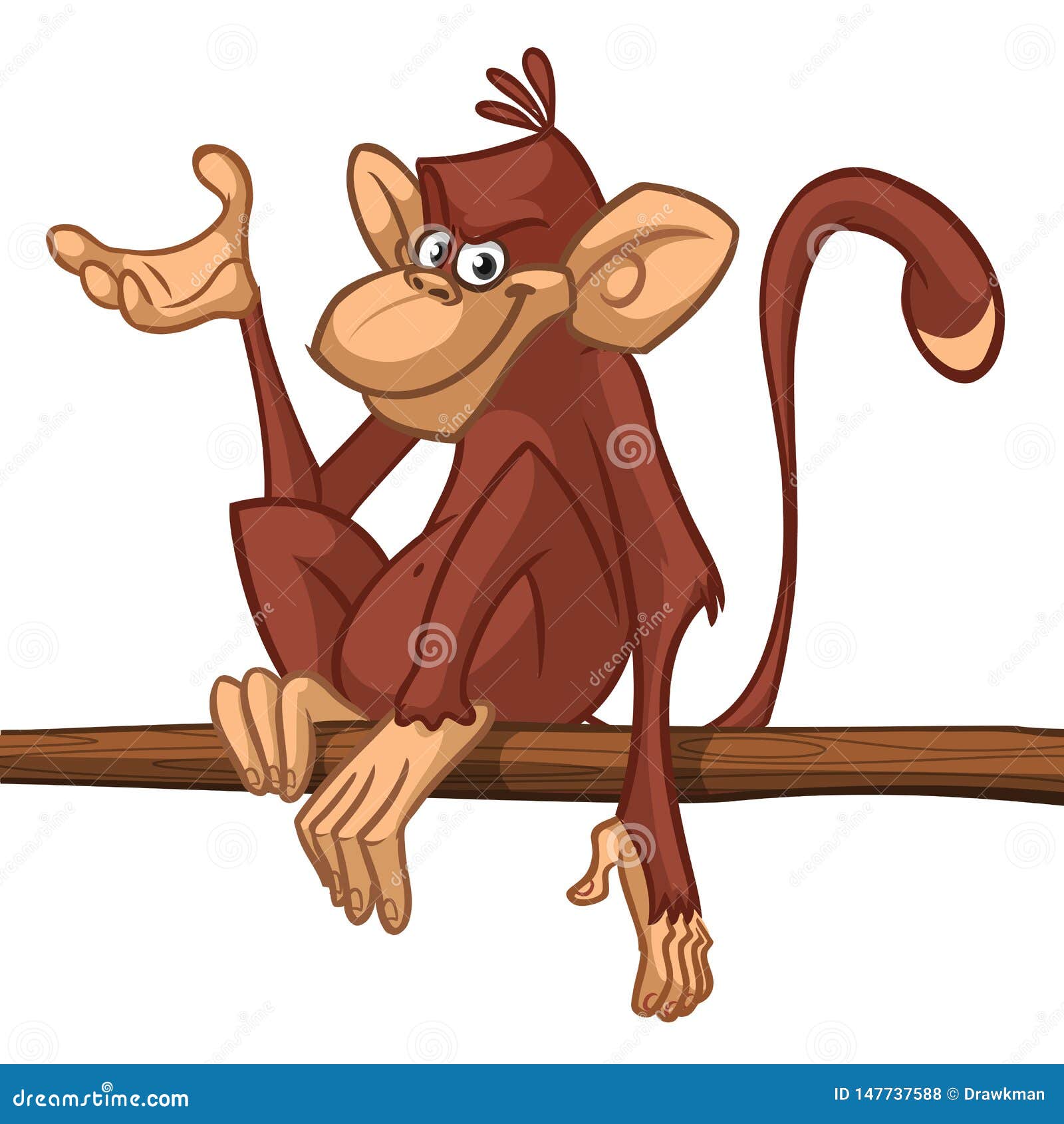 Cartoon Monkey Chimpanzee Sitting On The Tree Branch | CartoonDealer ...