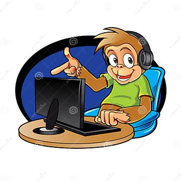 Monkey Cartoon with Computer Stock Vector - Illustration of technology ...