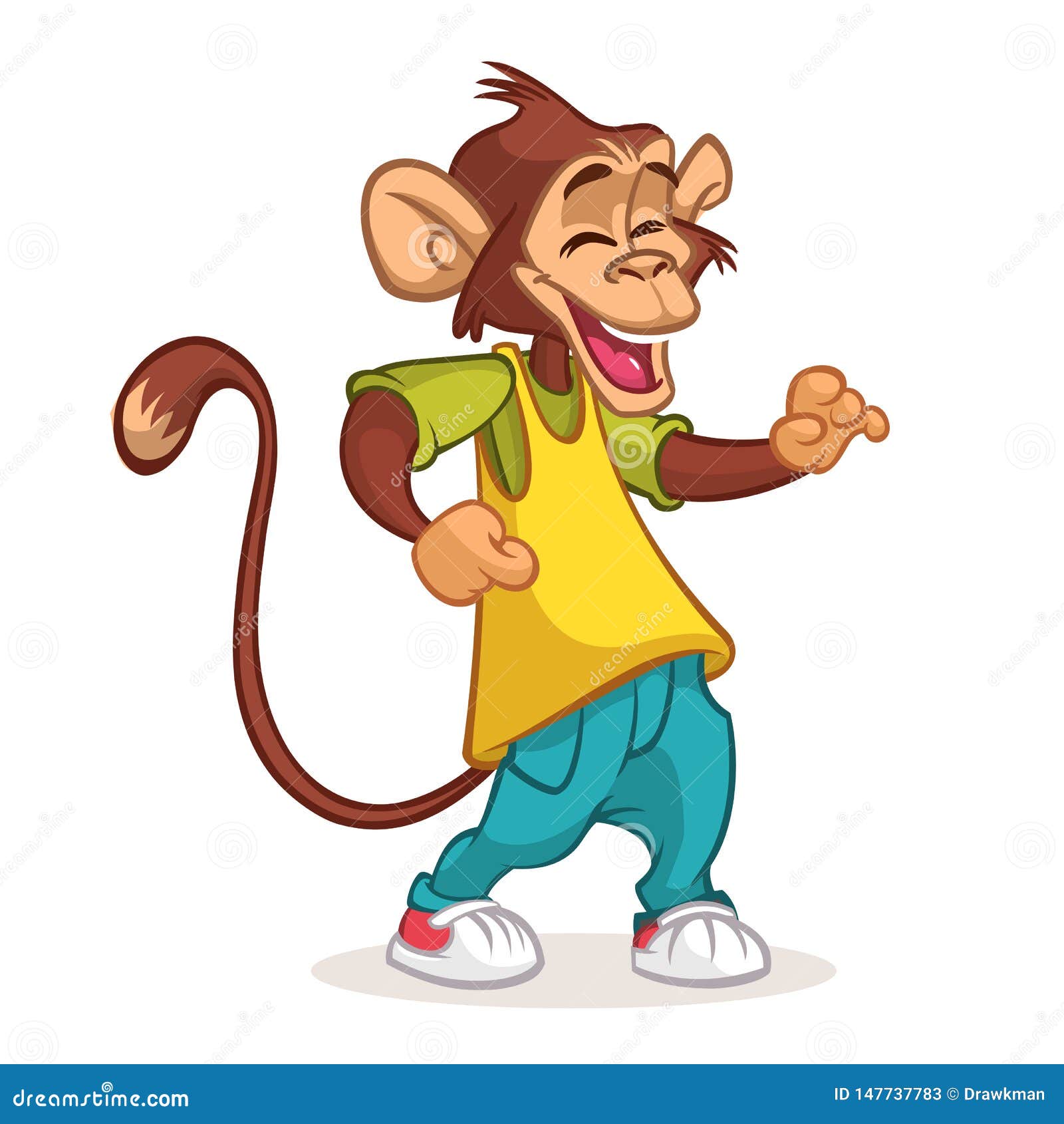Cartoon monkey dancing stock illustration. Illustration of jeans ...