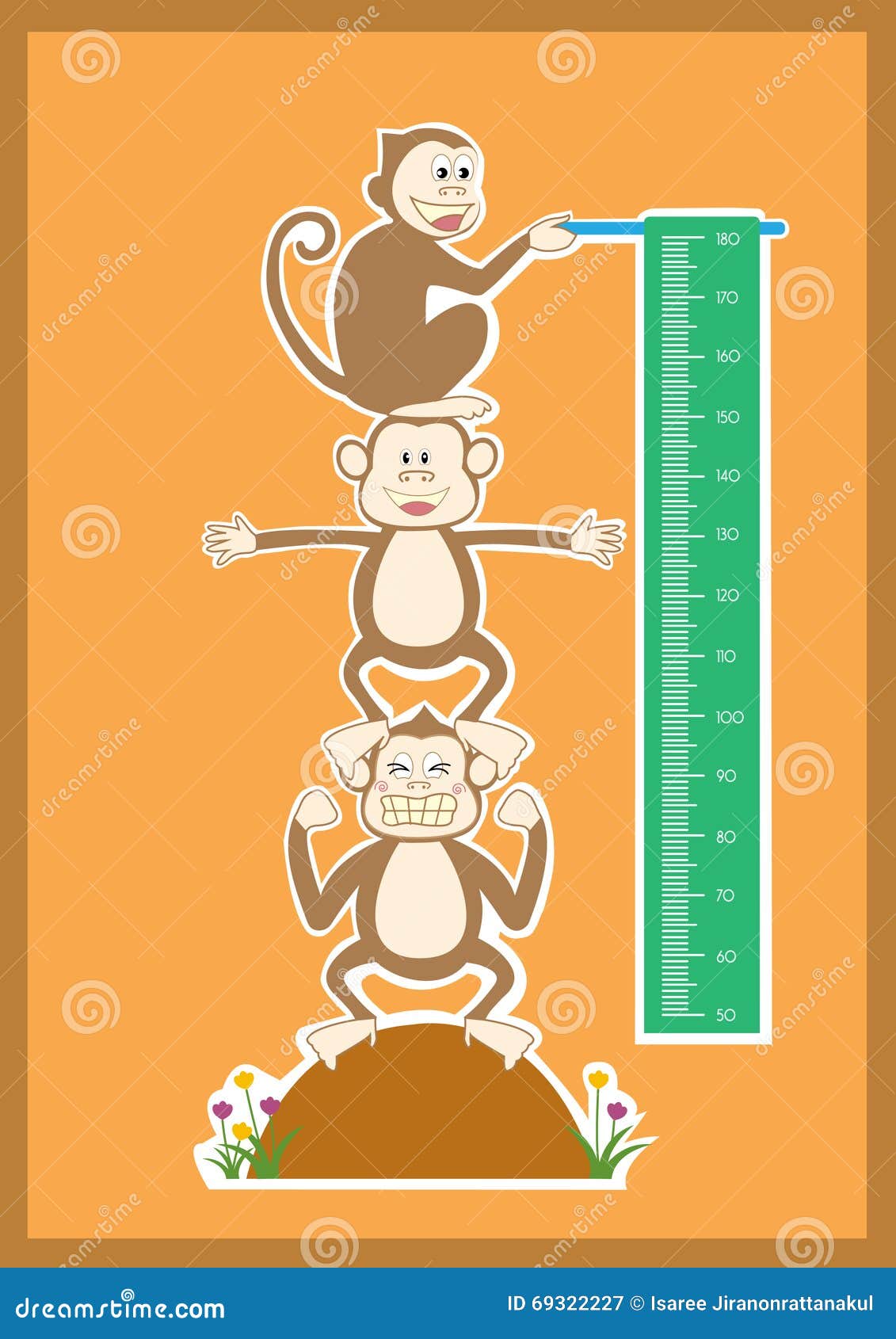 Monkey Cartoons ,Meter Wall Or Height Meter From 50 To 180 Centimeter ...