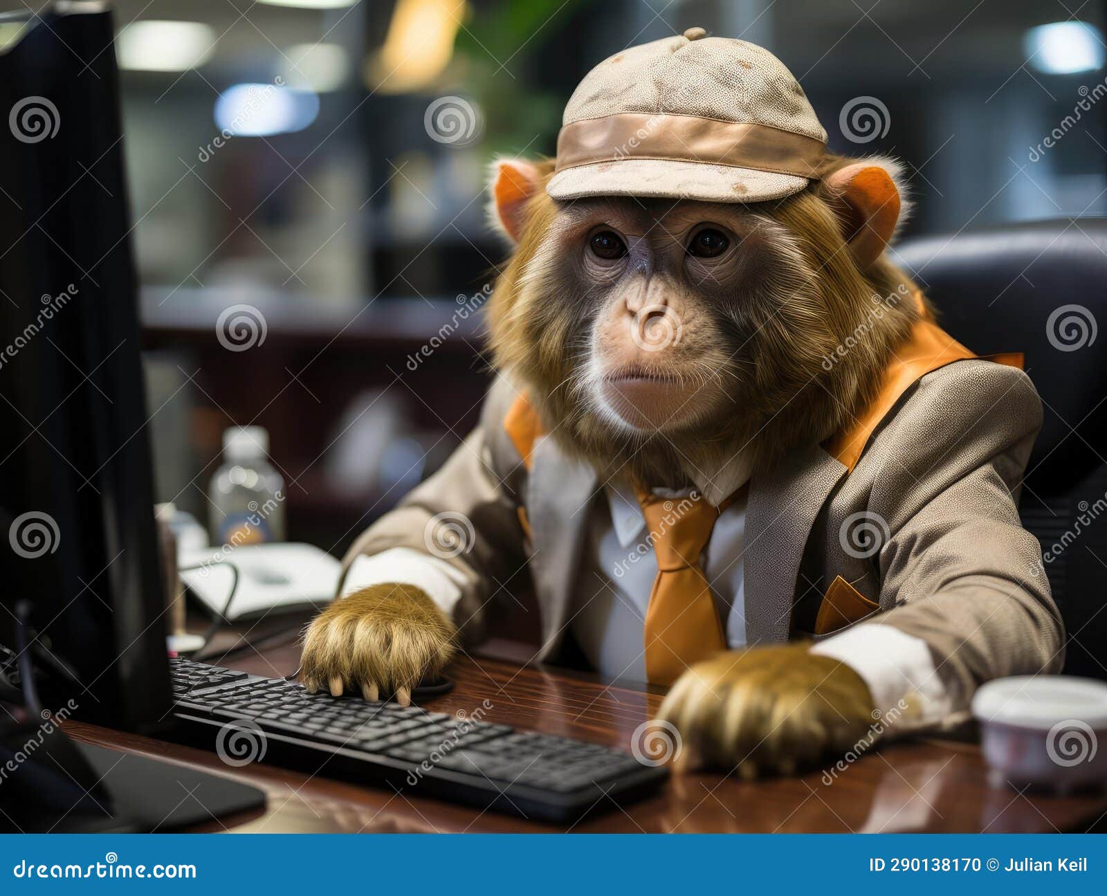 Monkey CEO Signing Papers at Desk Stock Illustration - Illustration of ...