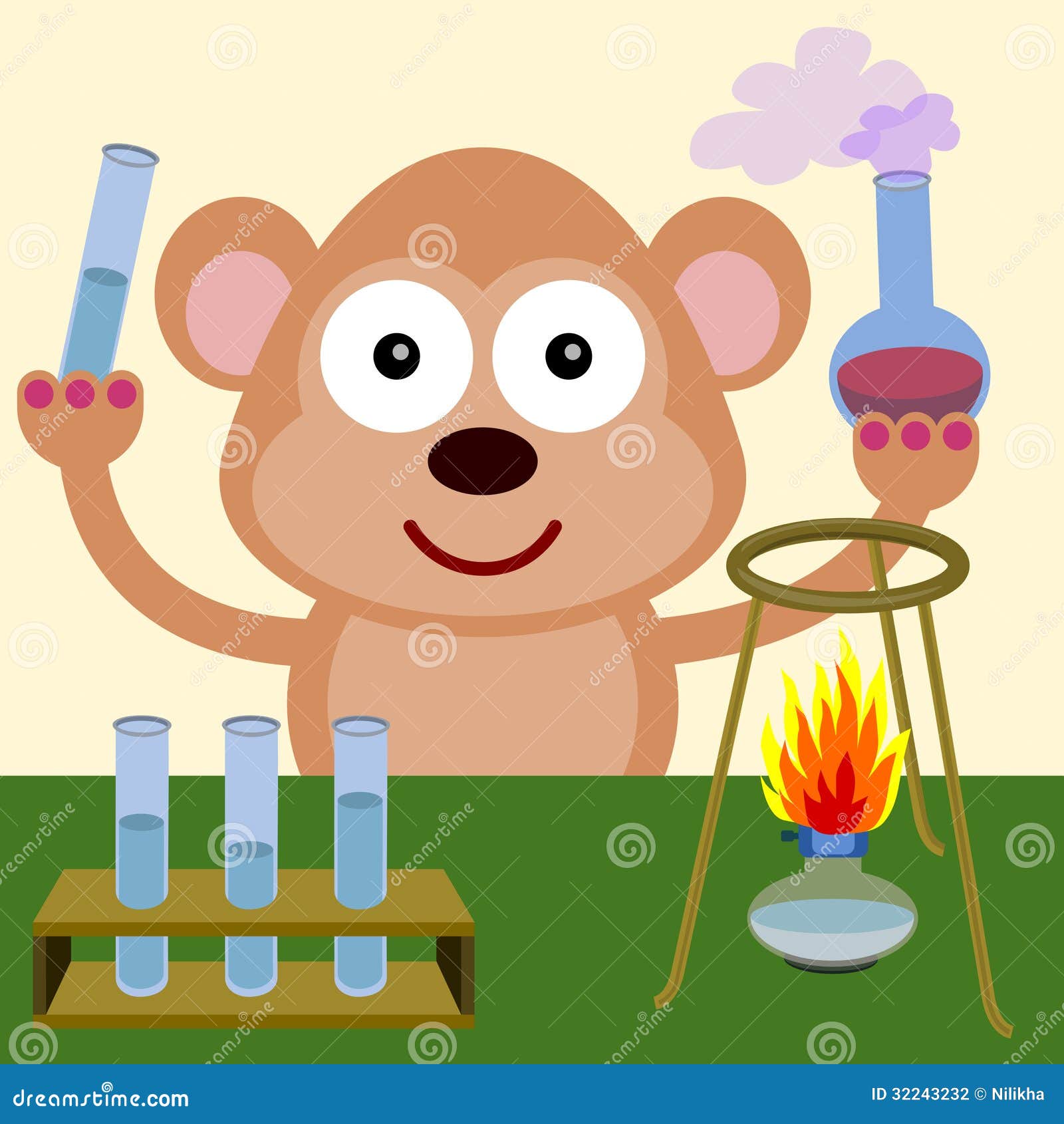Monkey the chemist stock illustration. Illustration of tubes - 32243232