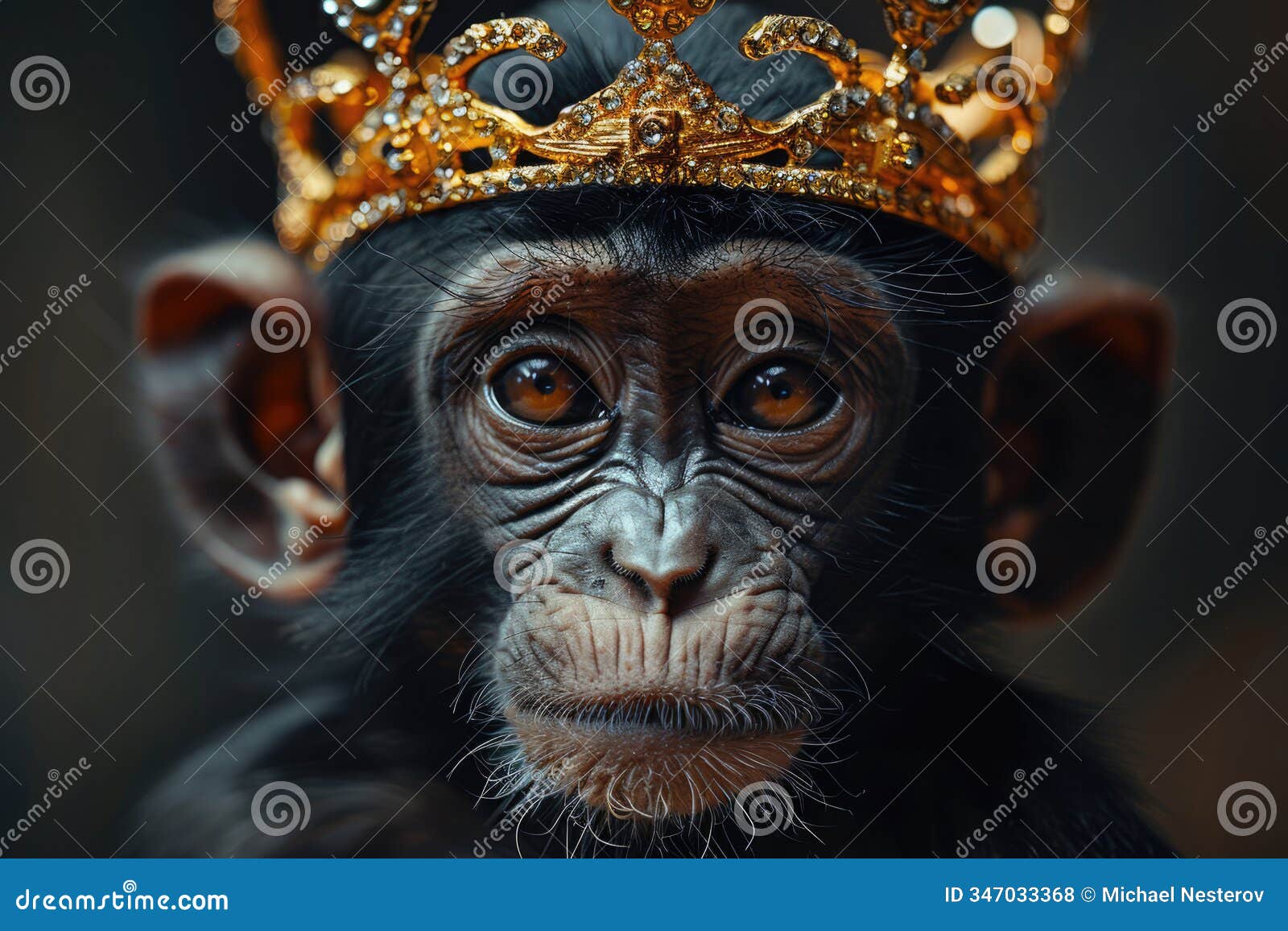 Monkey Chief with a Golden Crown on His Head Stock Photo - Image of ...
