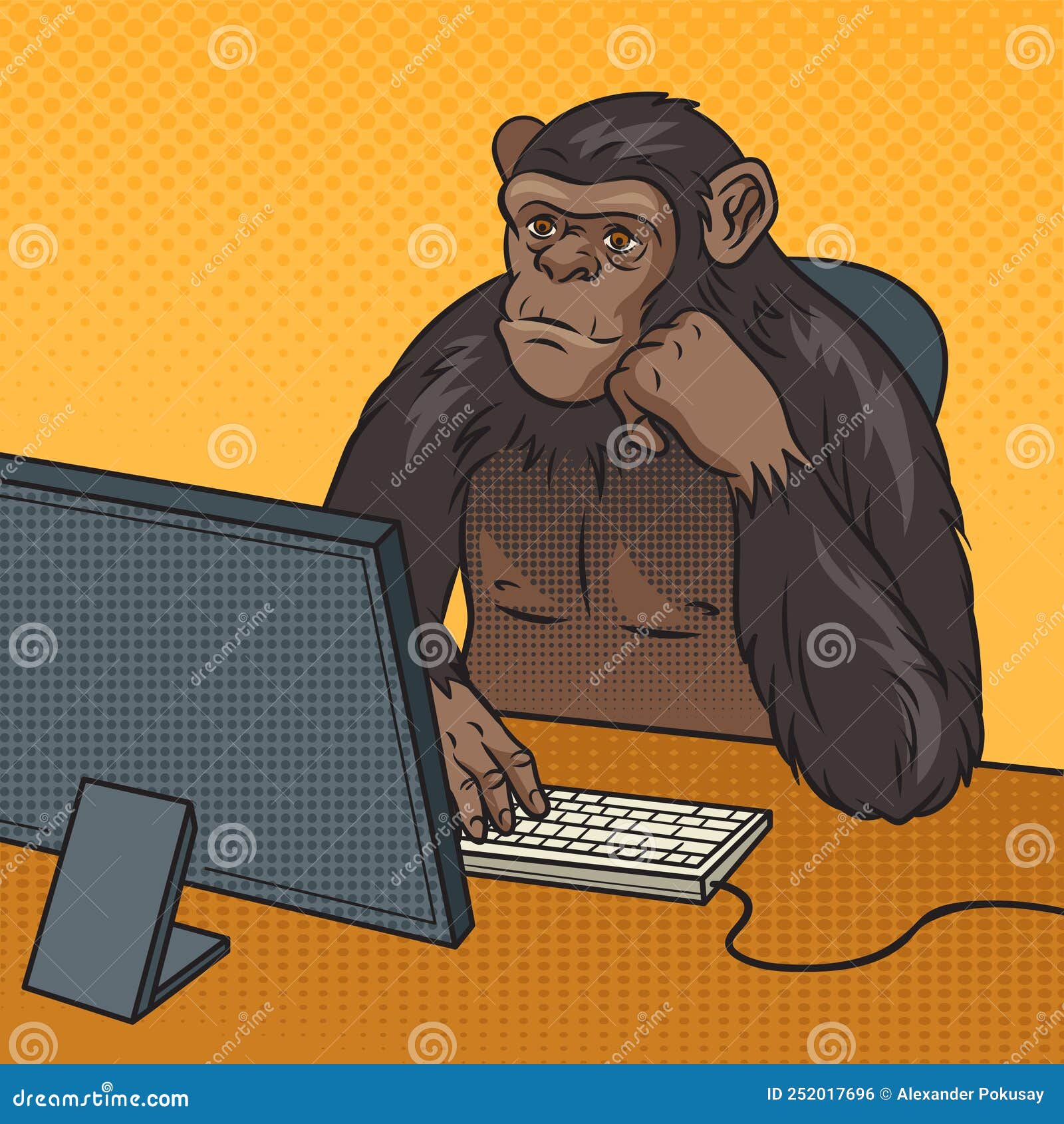 Monkey Chimp Sitting at Computer Pop Art Vector Stock Vector ...