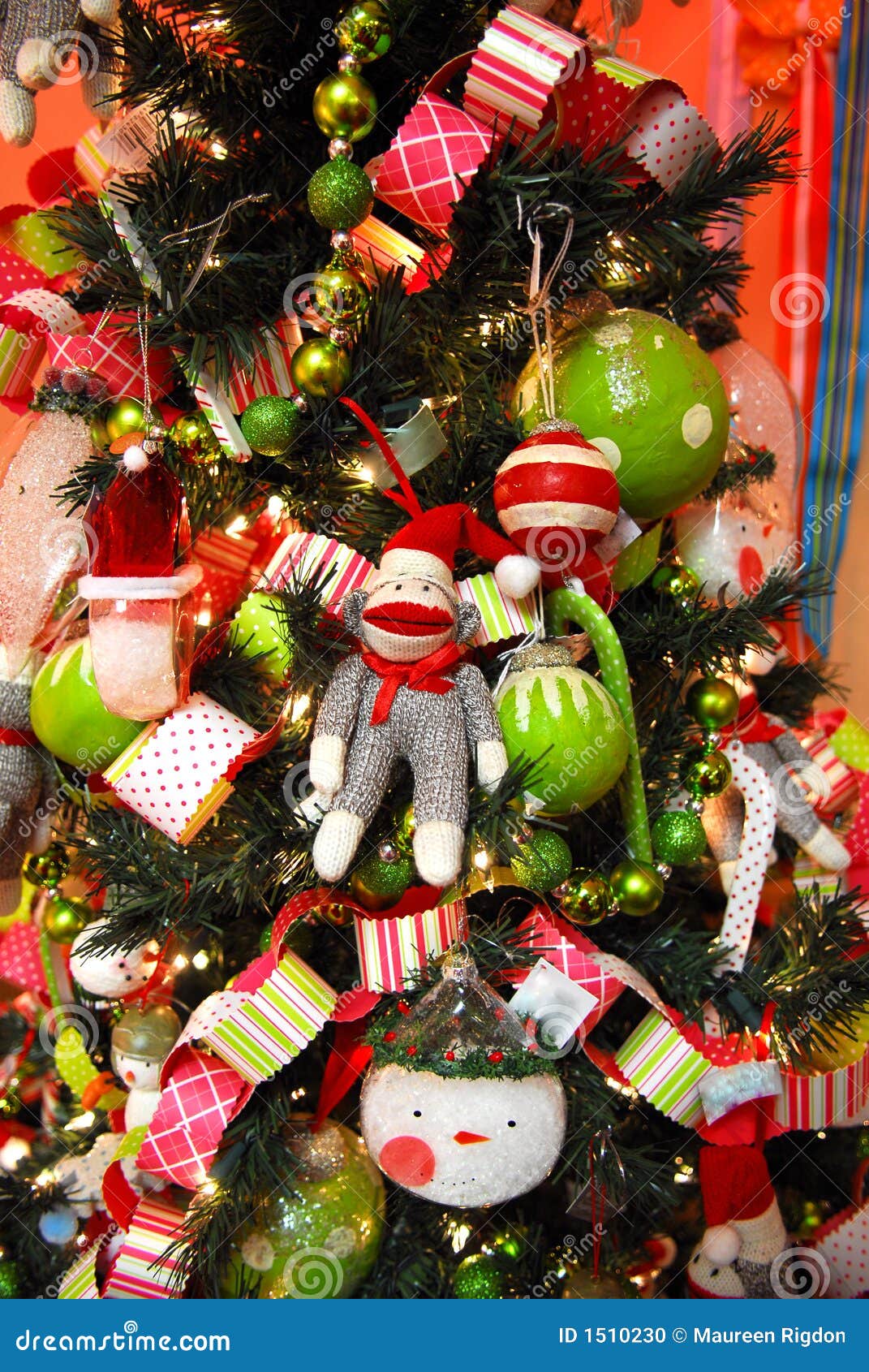 Monkey on a Christmas Tree stock photo. Image of monkeys - 1510230