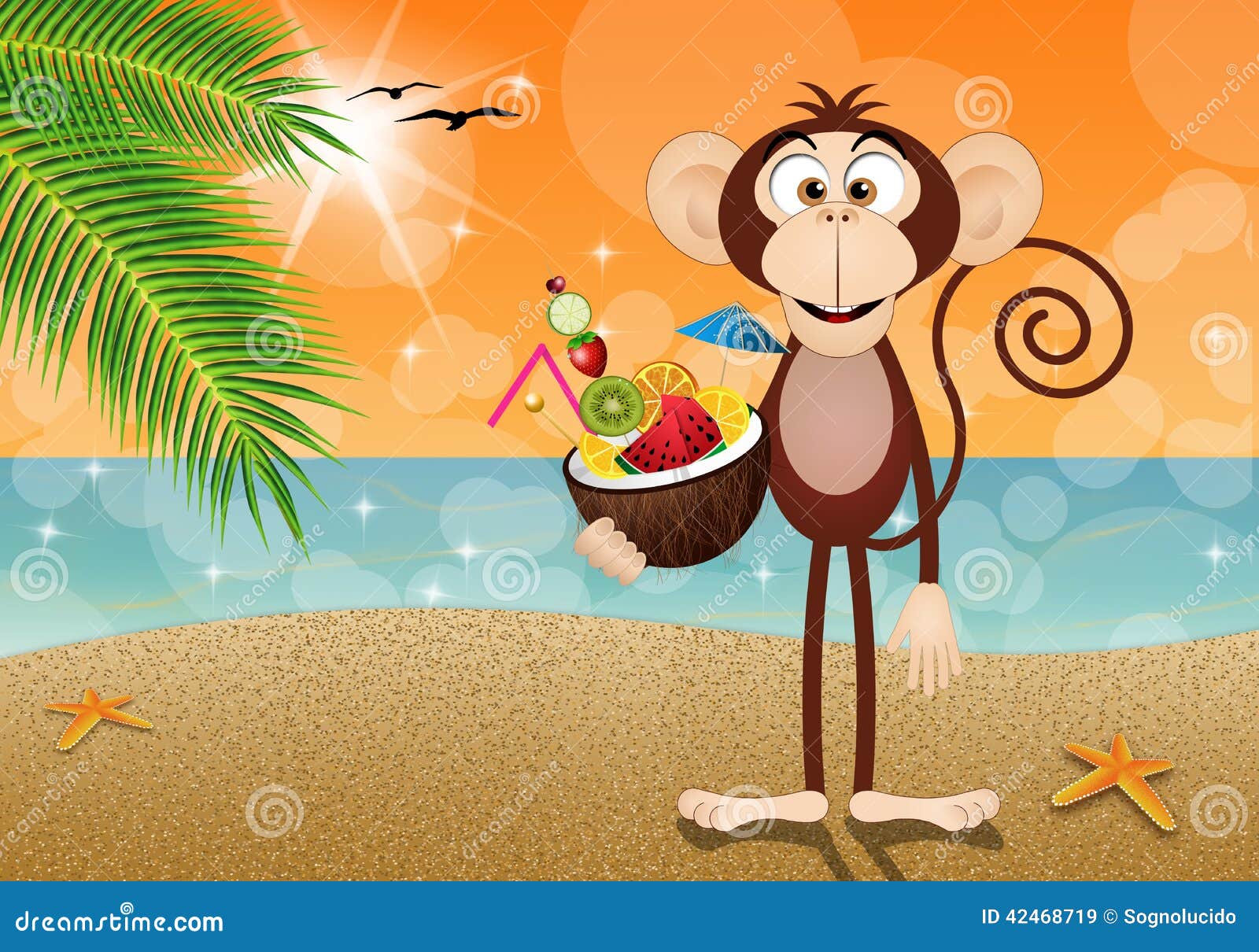 Monkey with coconut fruits stock illustration. Illustration of coconut ...