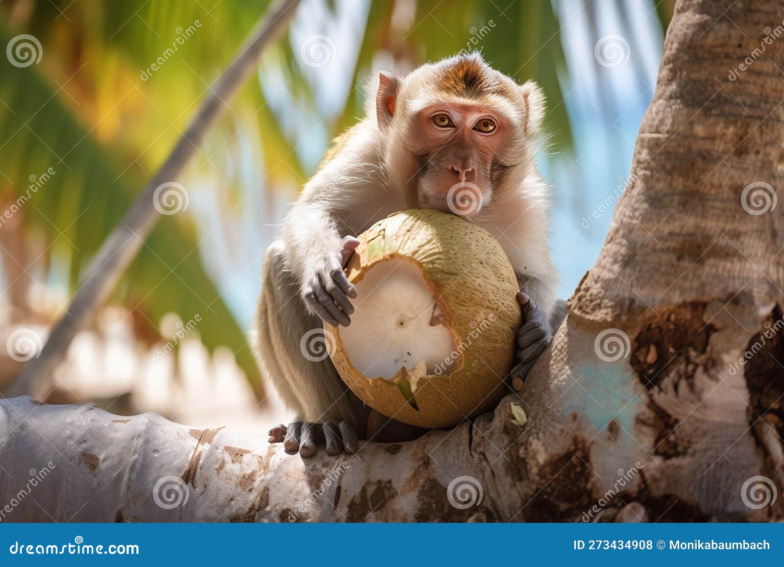 Monkey with Coconut in Palm Tree. Generative AI Illustration Stock ...