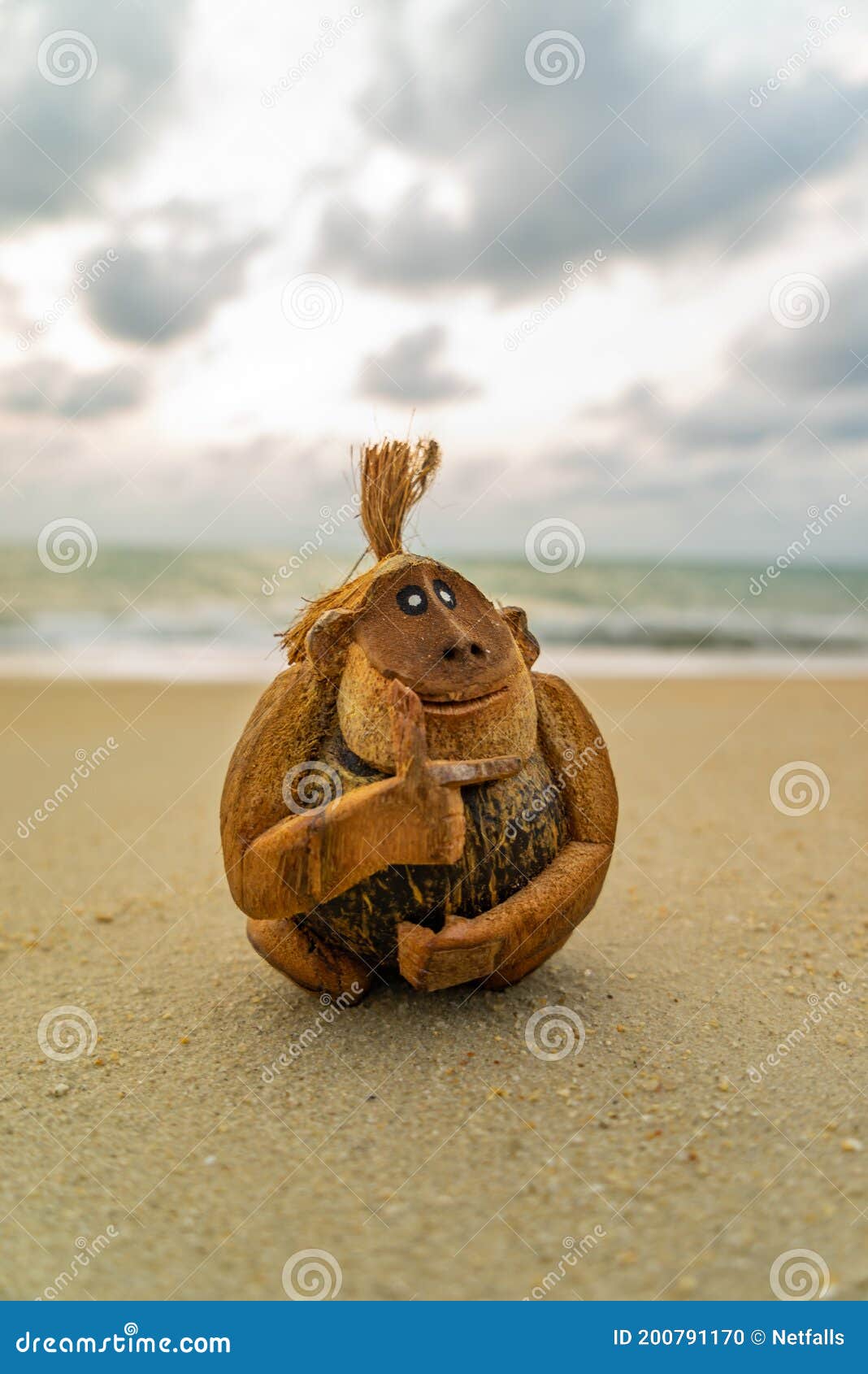 Monkey Coconut Sculpture at the Beach Stock Photo - Image of carving ...