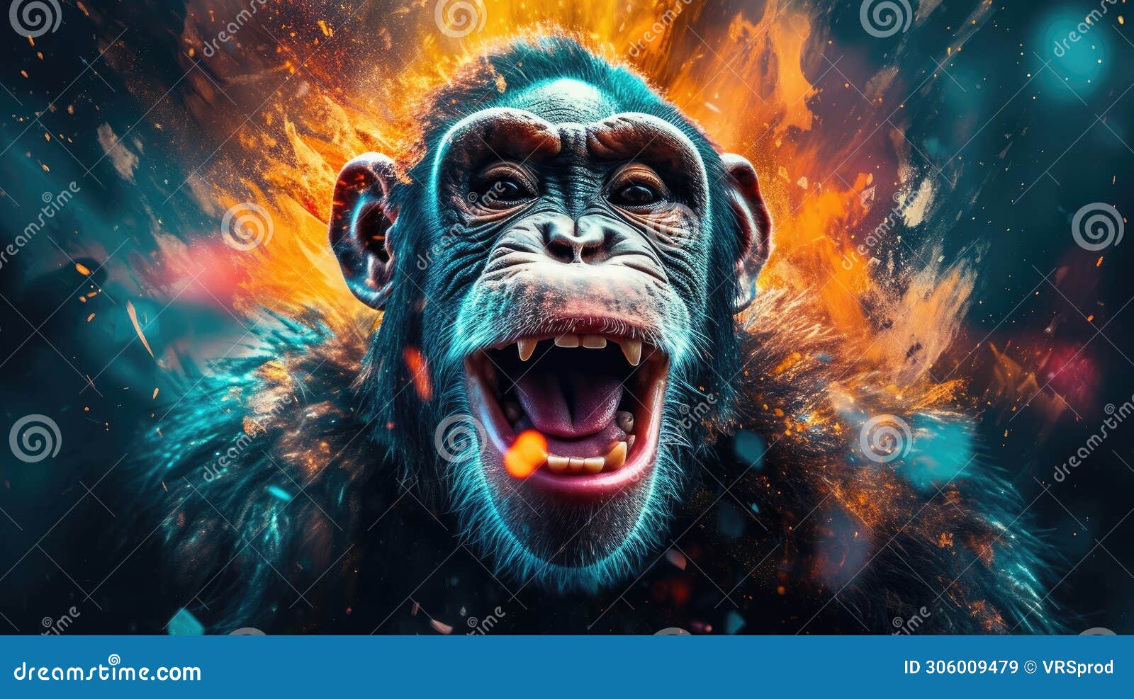 Monkey Colorful Explosion AI Generated Stock Image - Image of mouthed ...