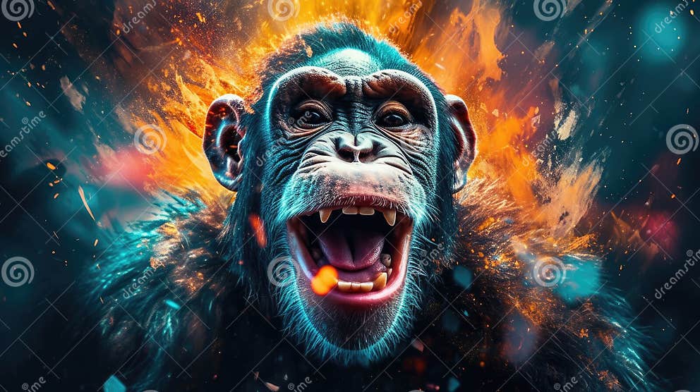 Monkey Colorful Explosion AI Generated Stock Image - Image of mouthed, bold: 306009479