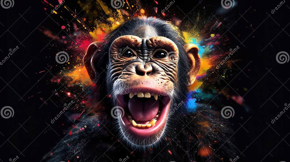 Monkey Colorful Explosion AI Generated Stock Image - Image of artistic ...