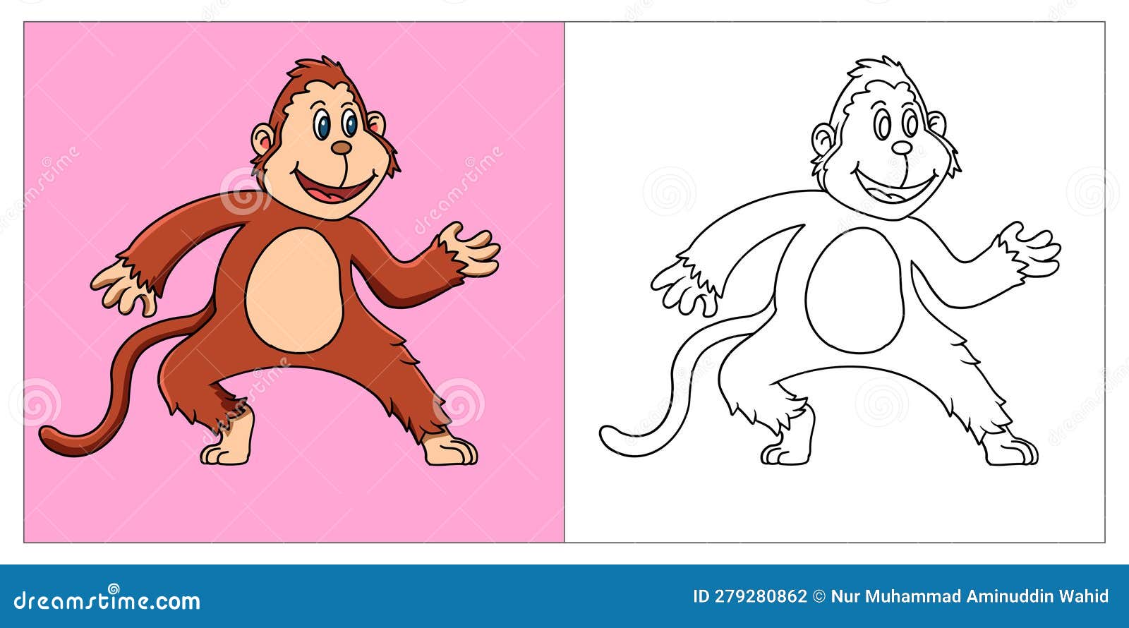 Monkey Coloring Book for Kids 2D Cartoon Style Stock Vector ...