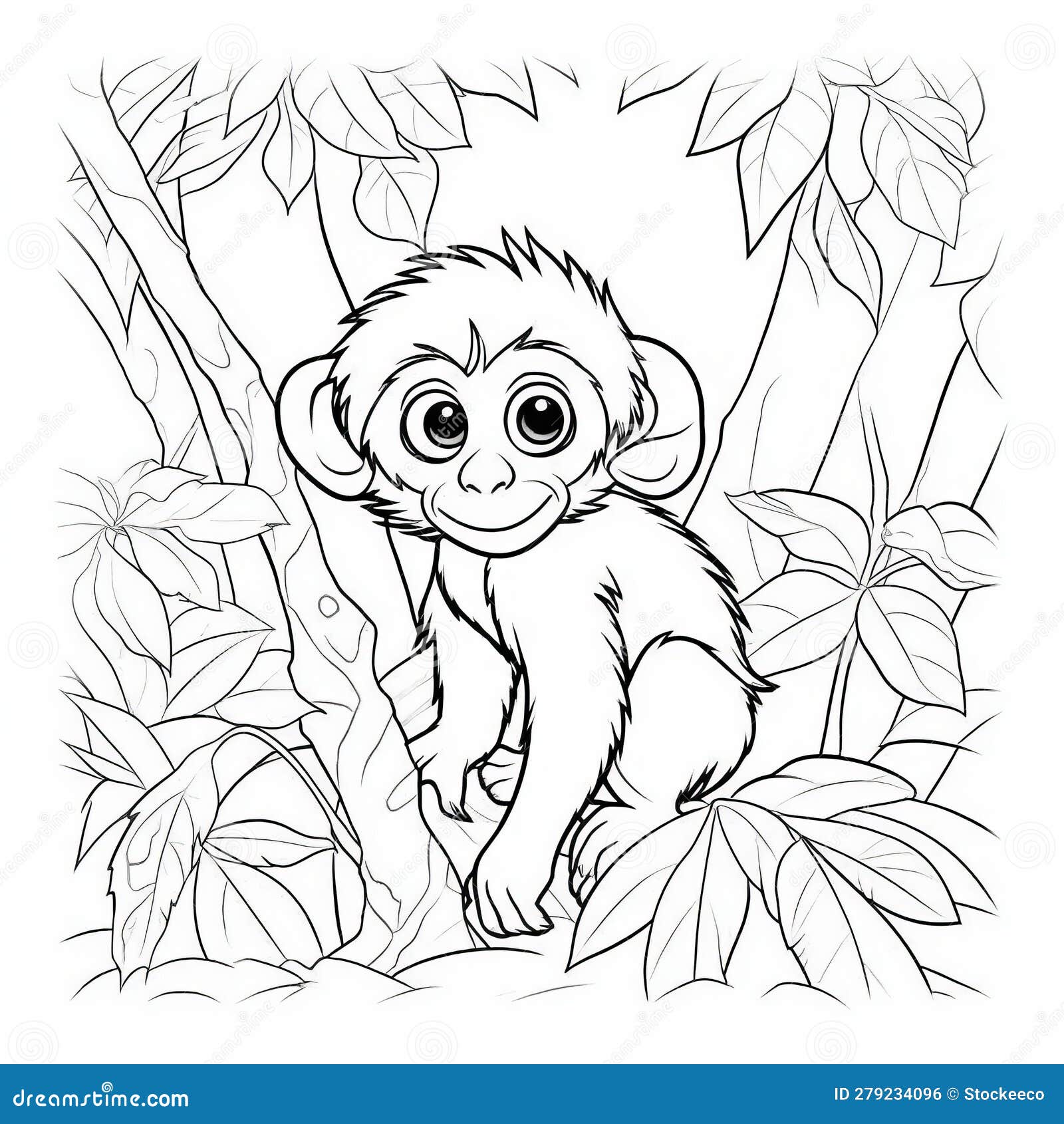 Monkey Coloring Page for Kids Stock Illustration - Illustration of ...