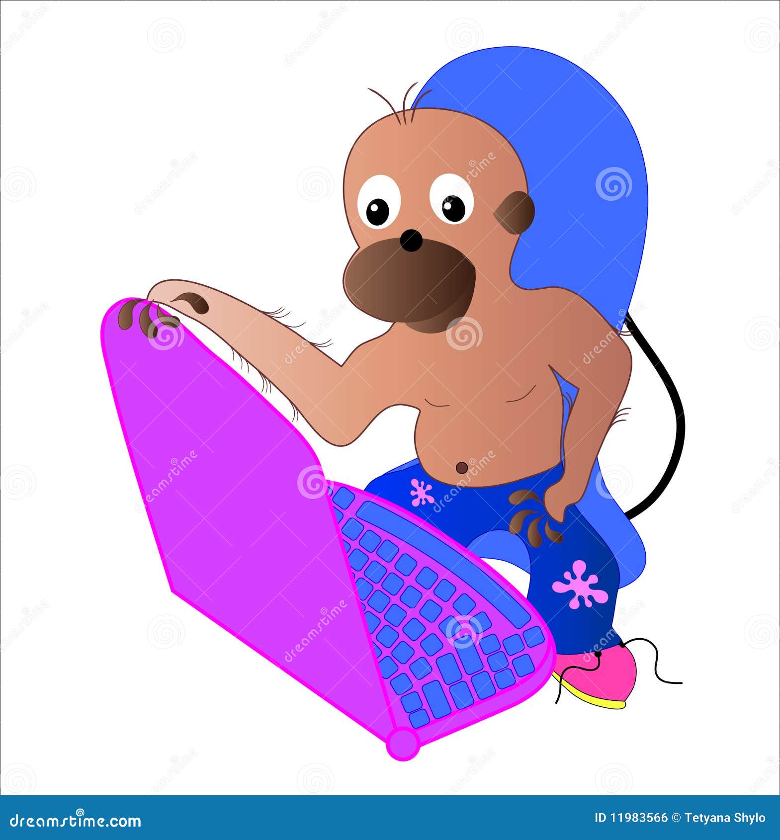 Monkey and computer. stock illustration. Illustration of clever - 11983566