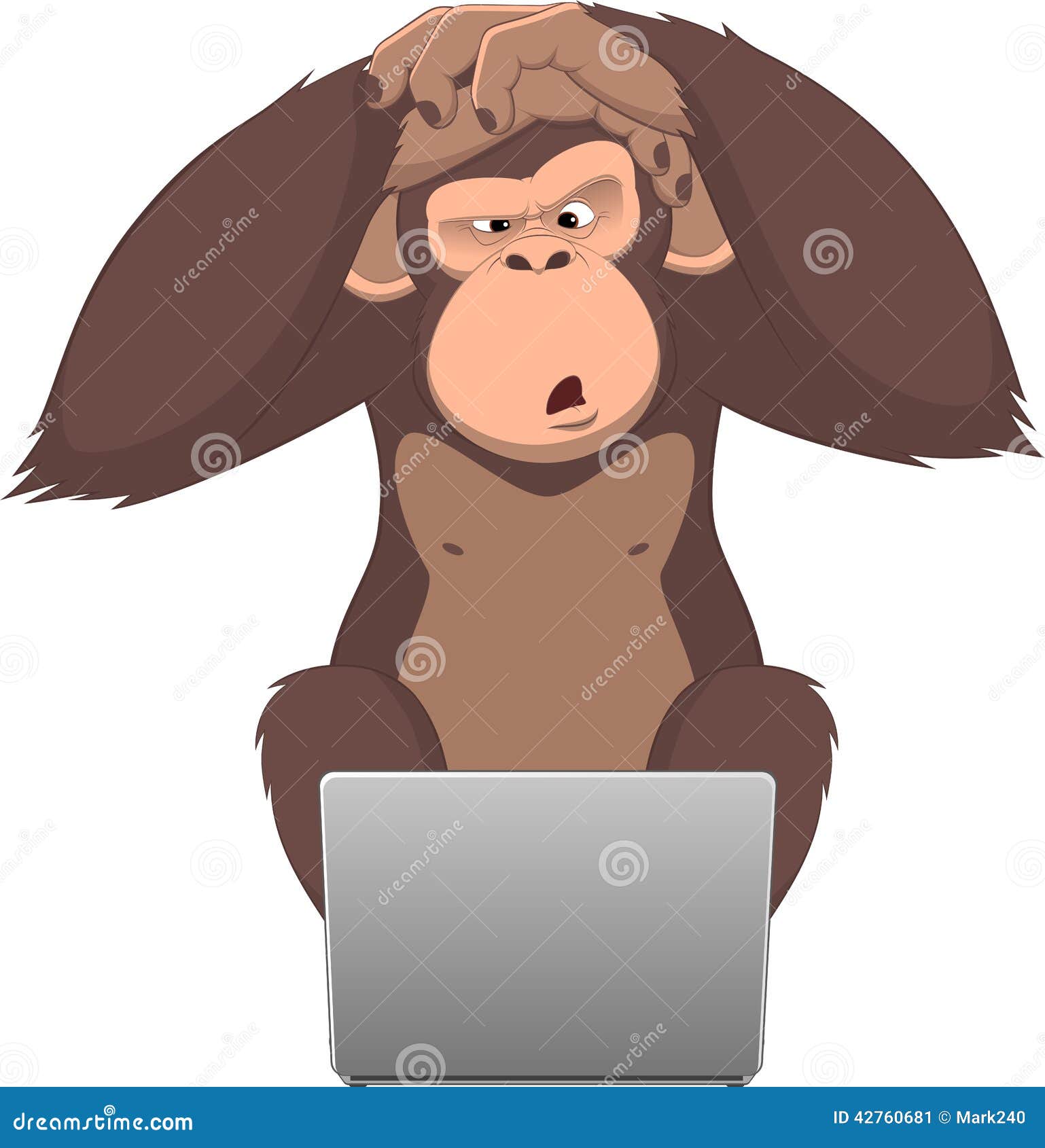 Monkey and computer stock vector. Illustration of exercise - 42760681