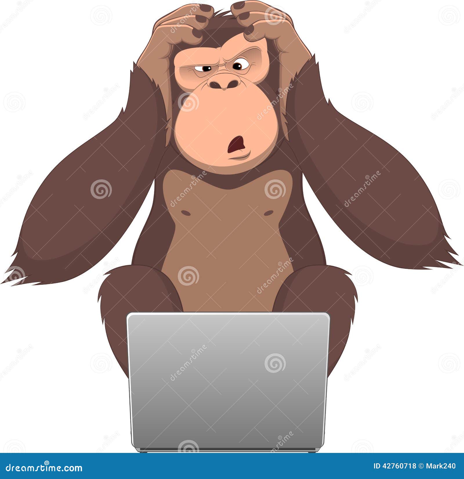 Monkey and computer stock vector. Illustration of brooding - 42760718
