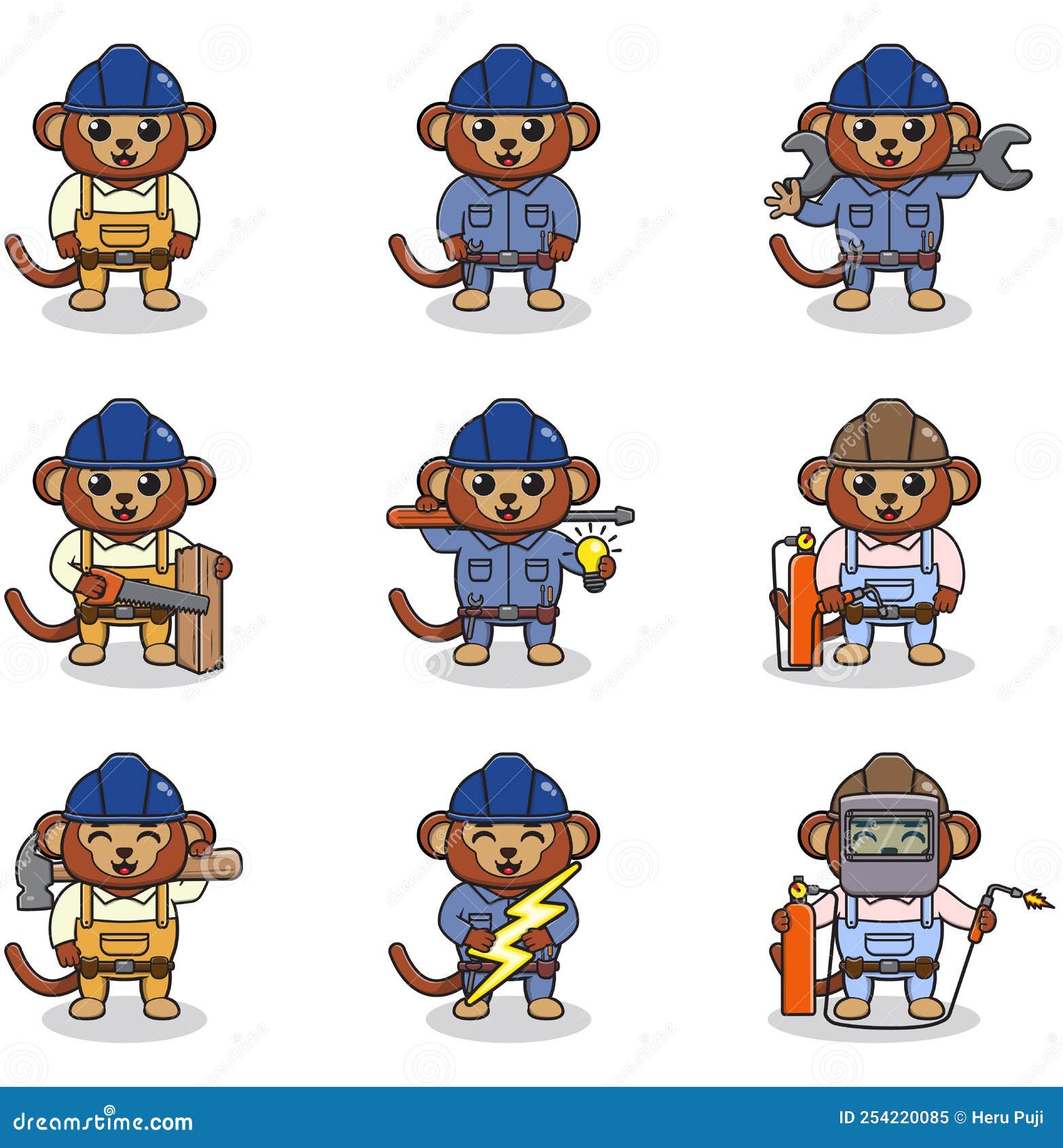 Cute Monkey Engineers Workers, Builders Characters Isolated Cartoon ...