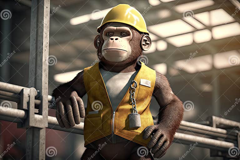 Monkey in a Construction Worker Outfit Stock Illustration ...