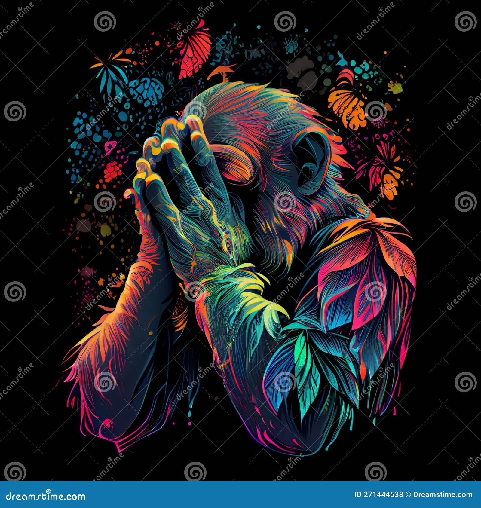 Monkey Cover Face with Palm Feels Unhappy. AI Generative Stock ...