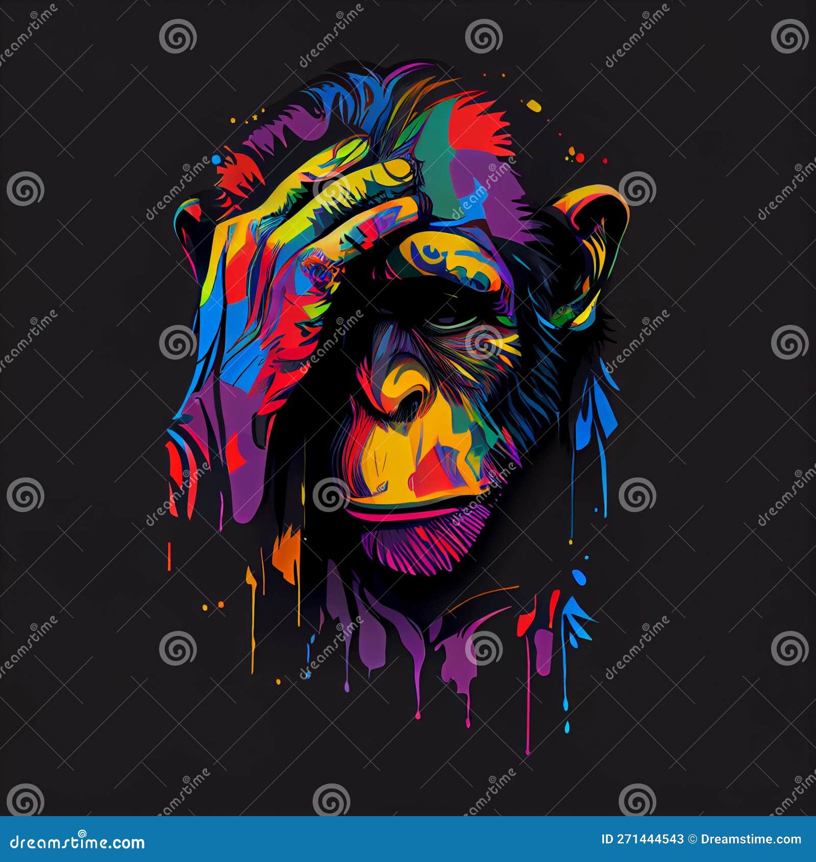 Monkey Cover Face with Palm Feels Unhappy. AI Generative Stock ...