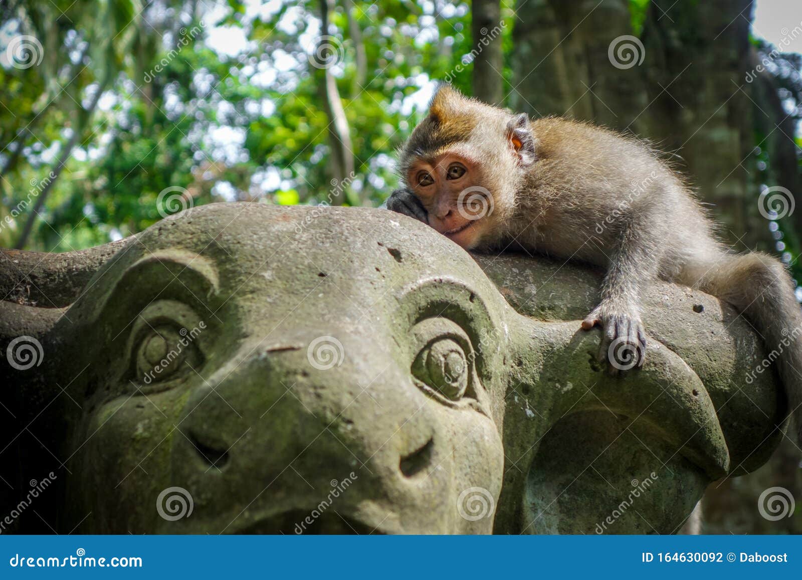 Monkey on a Cow Statue in the Monkey Forest, Ubud, Bali, Indonesia ...