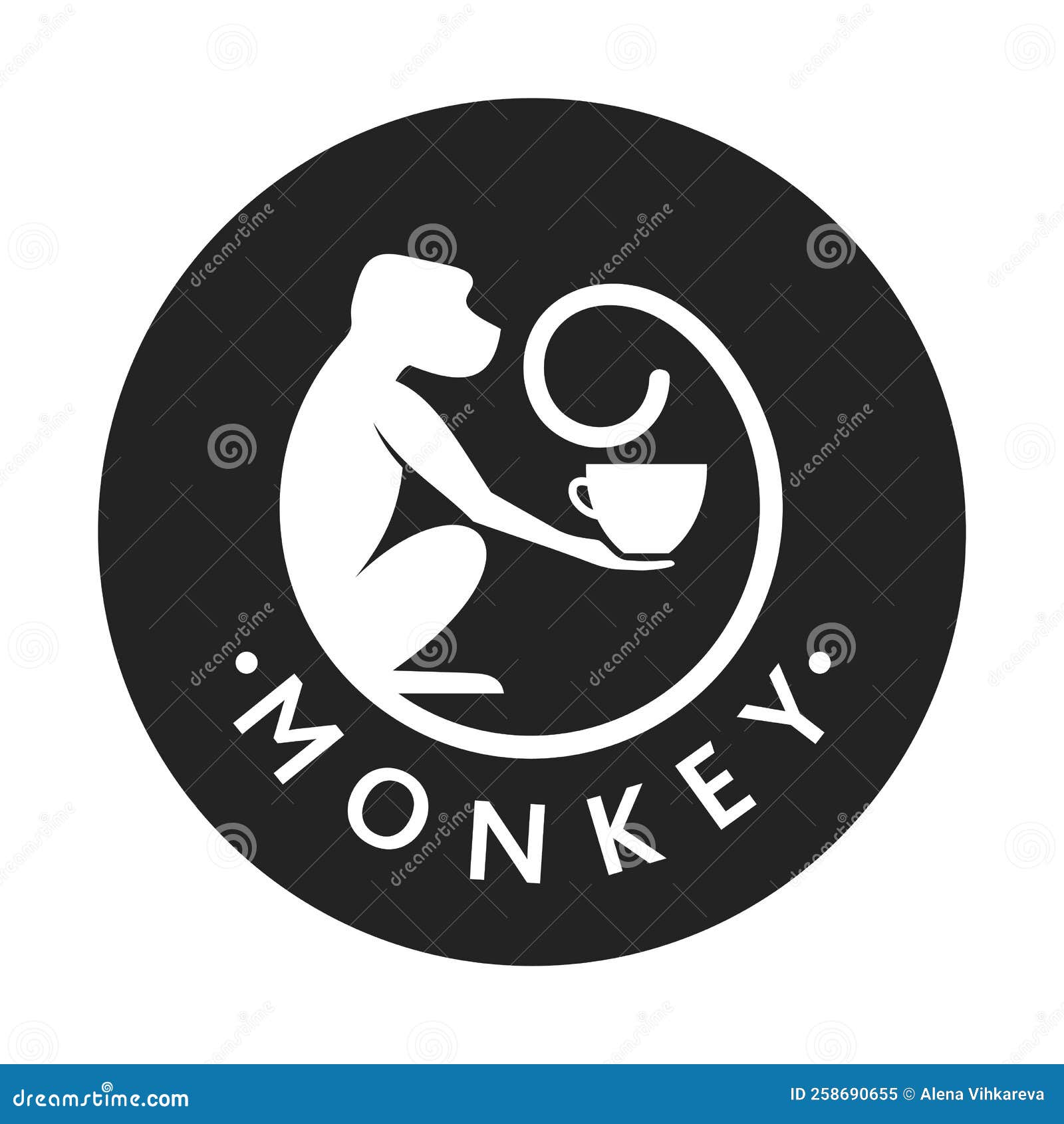 Monkey with a Cup of Coffee or Tea. Logo or Badge for Coffee Shops and ...