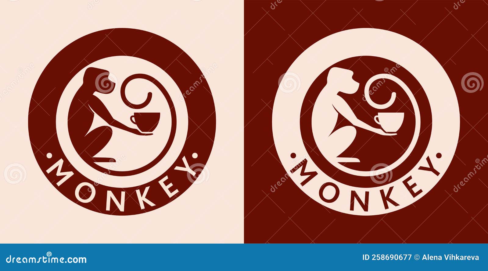 Monkey with a Cup of Coffee or Tea. Logo or Badge for Coffee Shops and ...